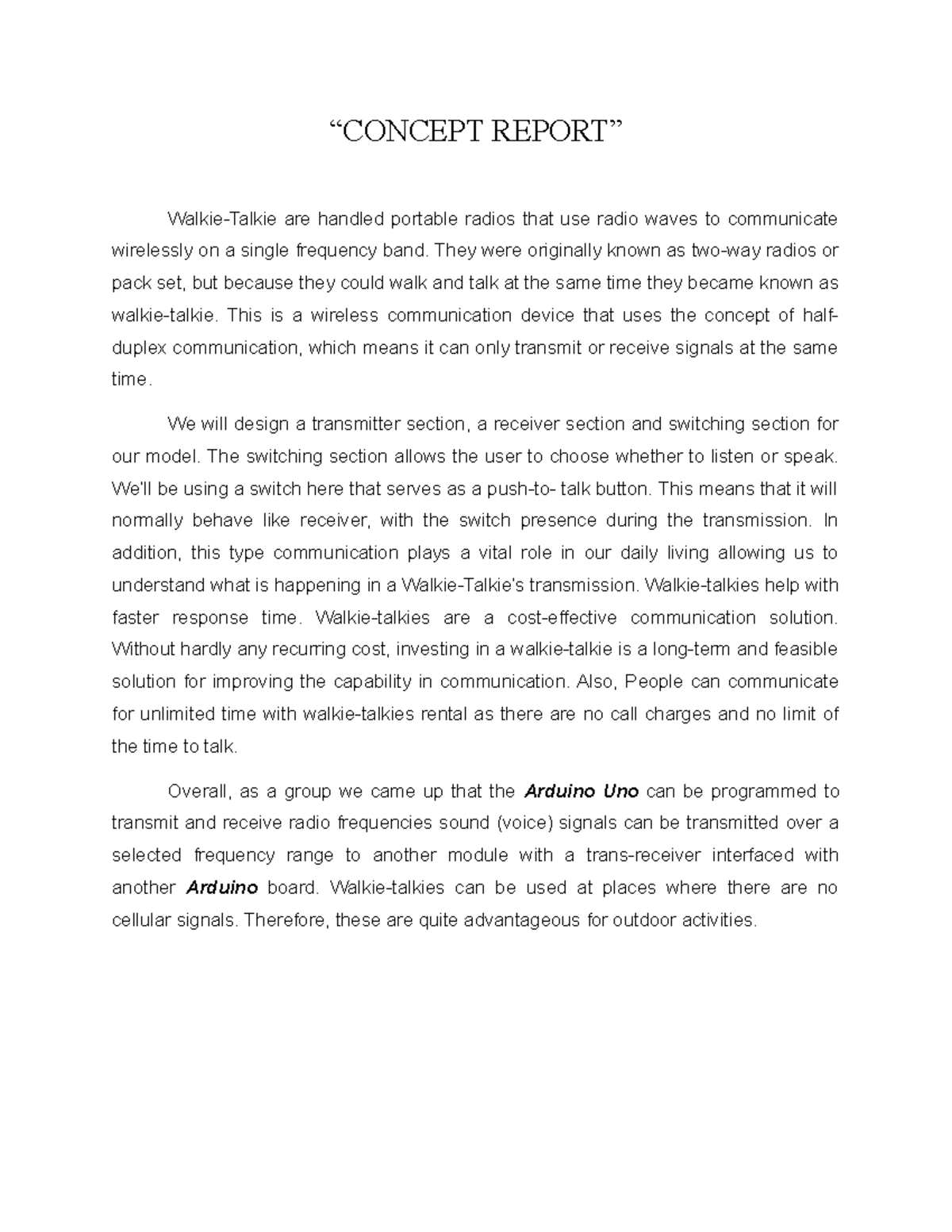 Concept- Report - “CONCEPT REPORT” Walkie-Talkie are handled portable ...