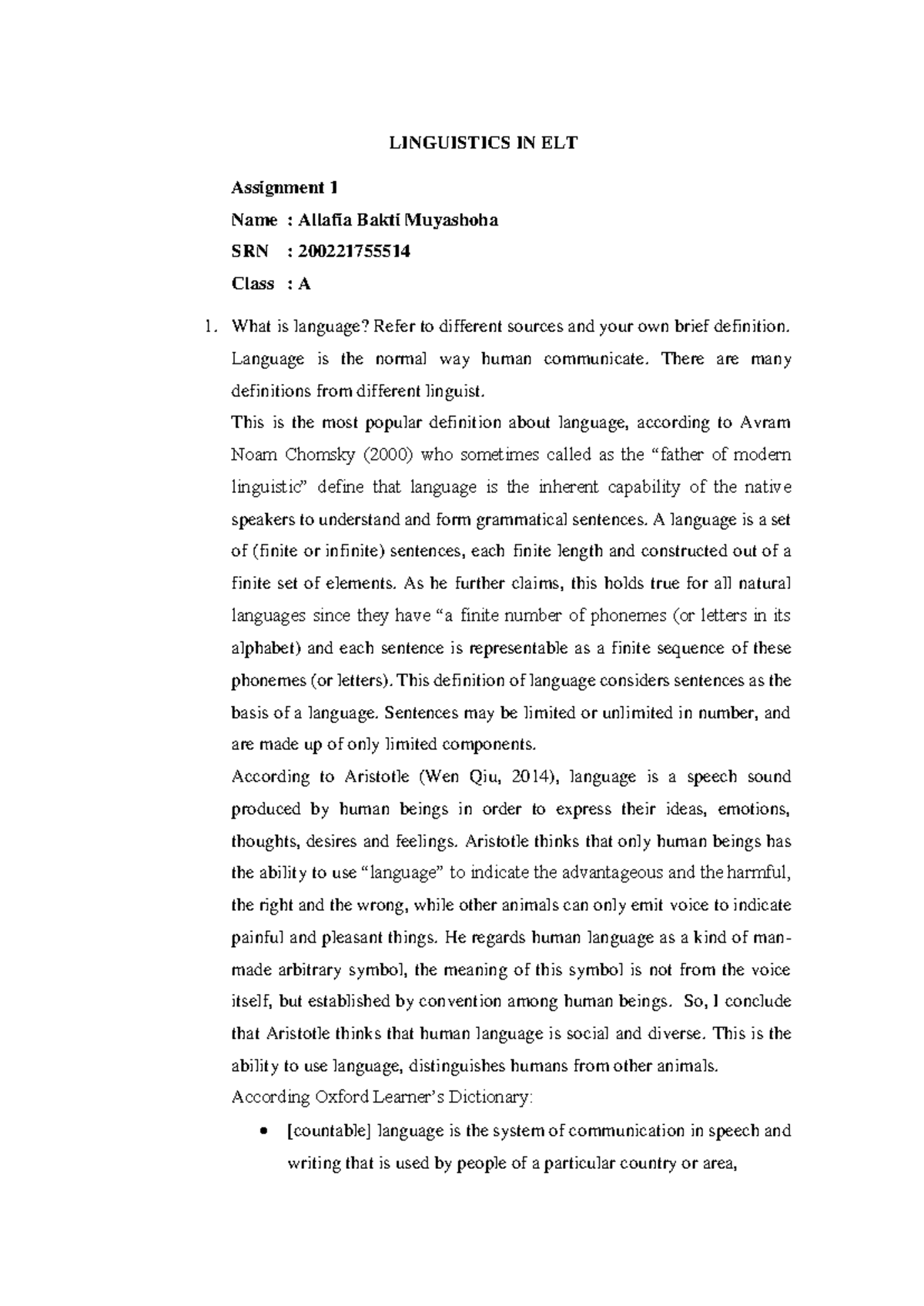 Linguistics in ELT - Language definition, the origins of human language ...