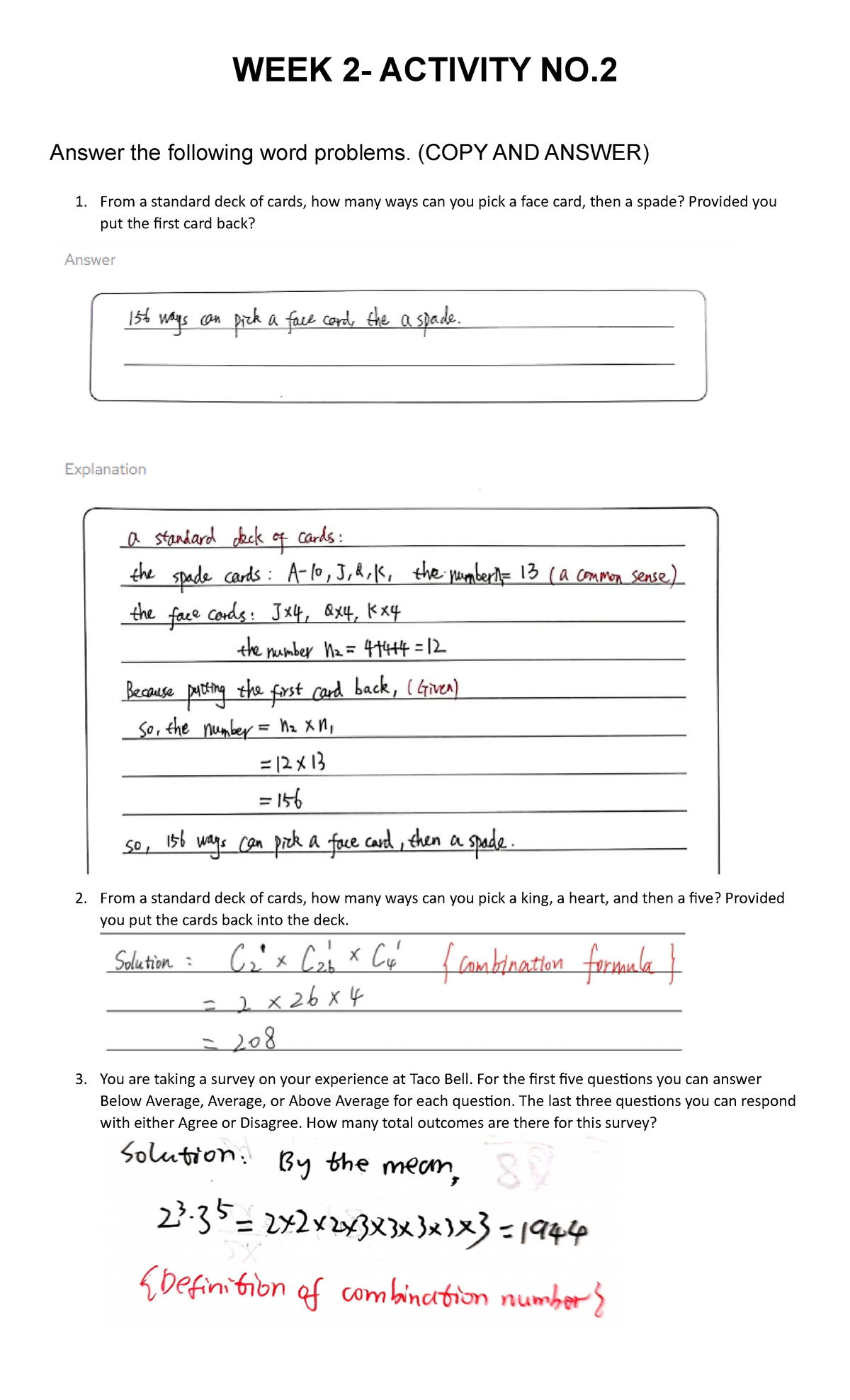Week2 act2 - Activity Sheets - WEEK 2- ACTIVITY NO. Answer the following word problems. (COPY ...