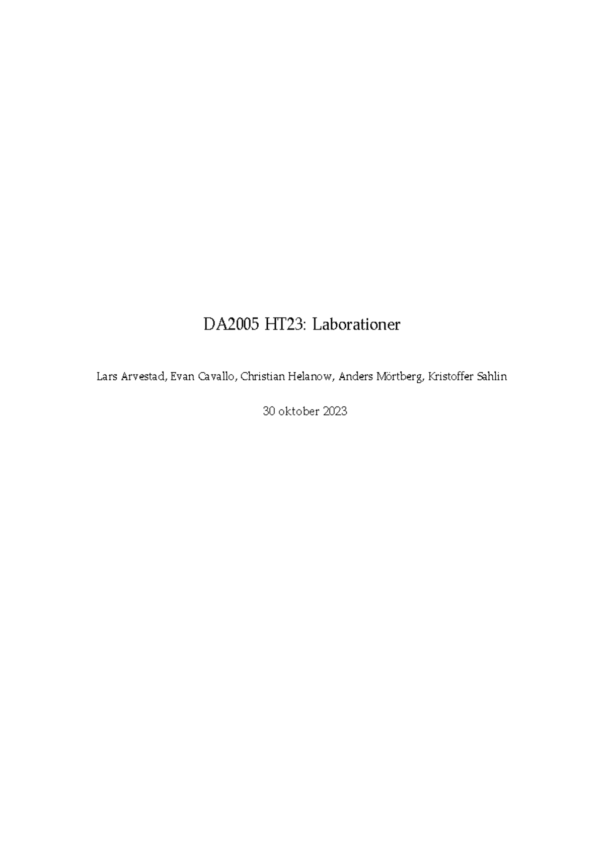 Labbhafte - Samtliga labbar - DA2005 HT23: Laborationer Lars Arvestad ...