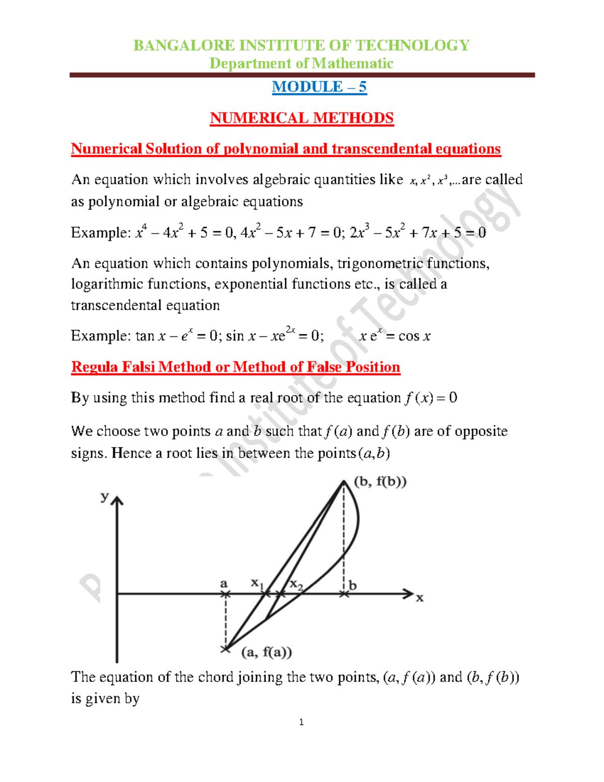 Module-4 (21MAT21) - Department of Mathematic MODULE – 5 NUMERICAL ...