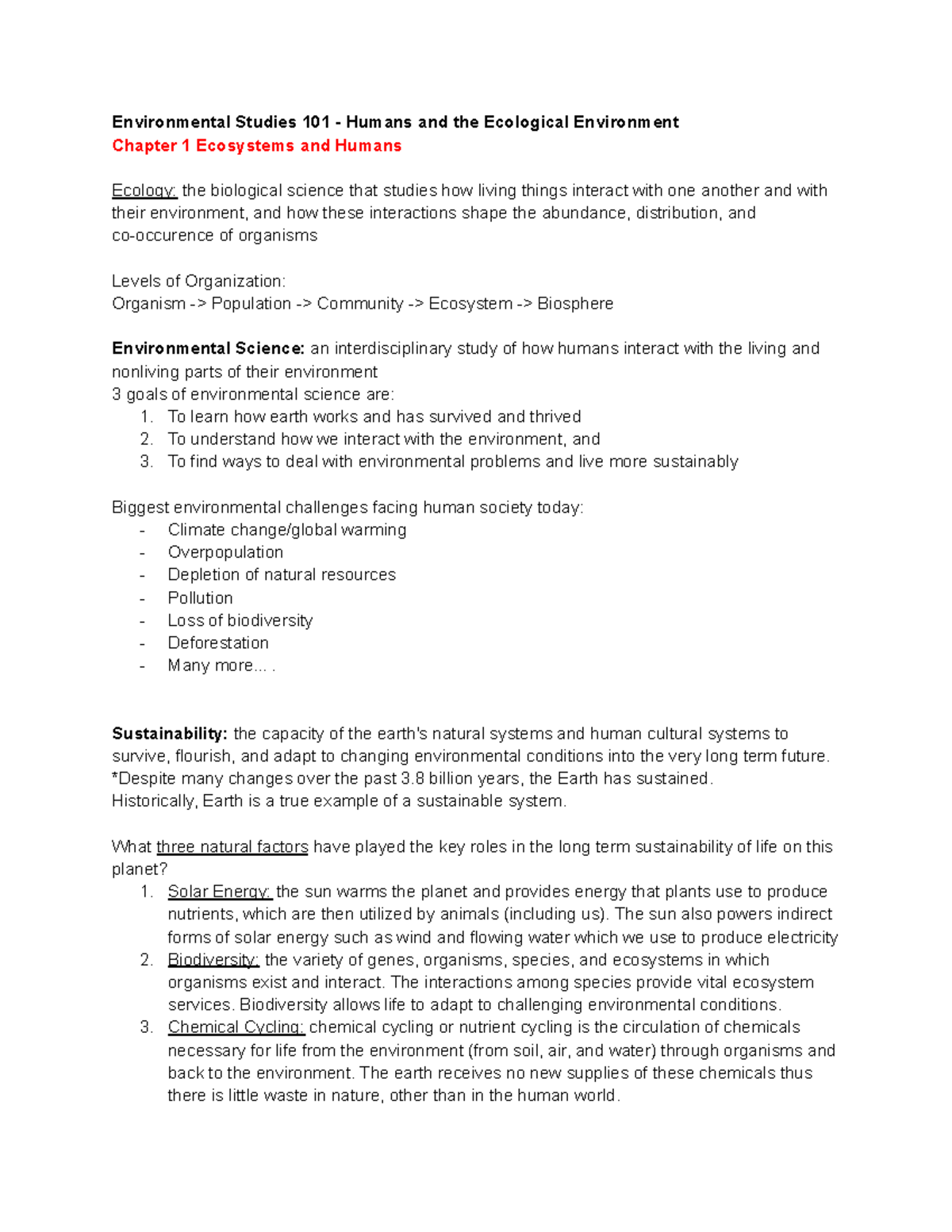 Chapter 1 Ecosystems and Humans - Environmental Studies 101 - Humans ...