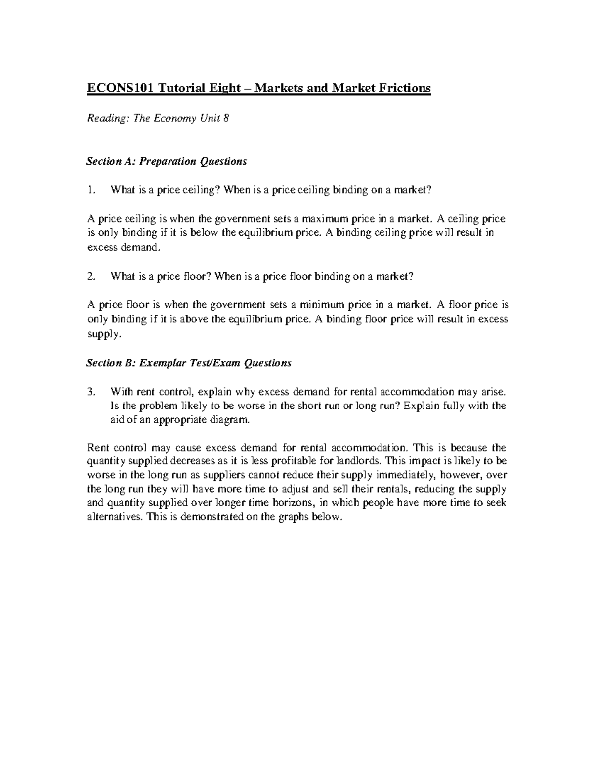 ECONS101 Tutorial 8 - Markets and Market Frictions - ECONS101 Tutorial ...