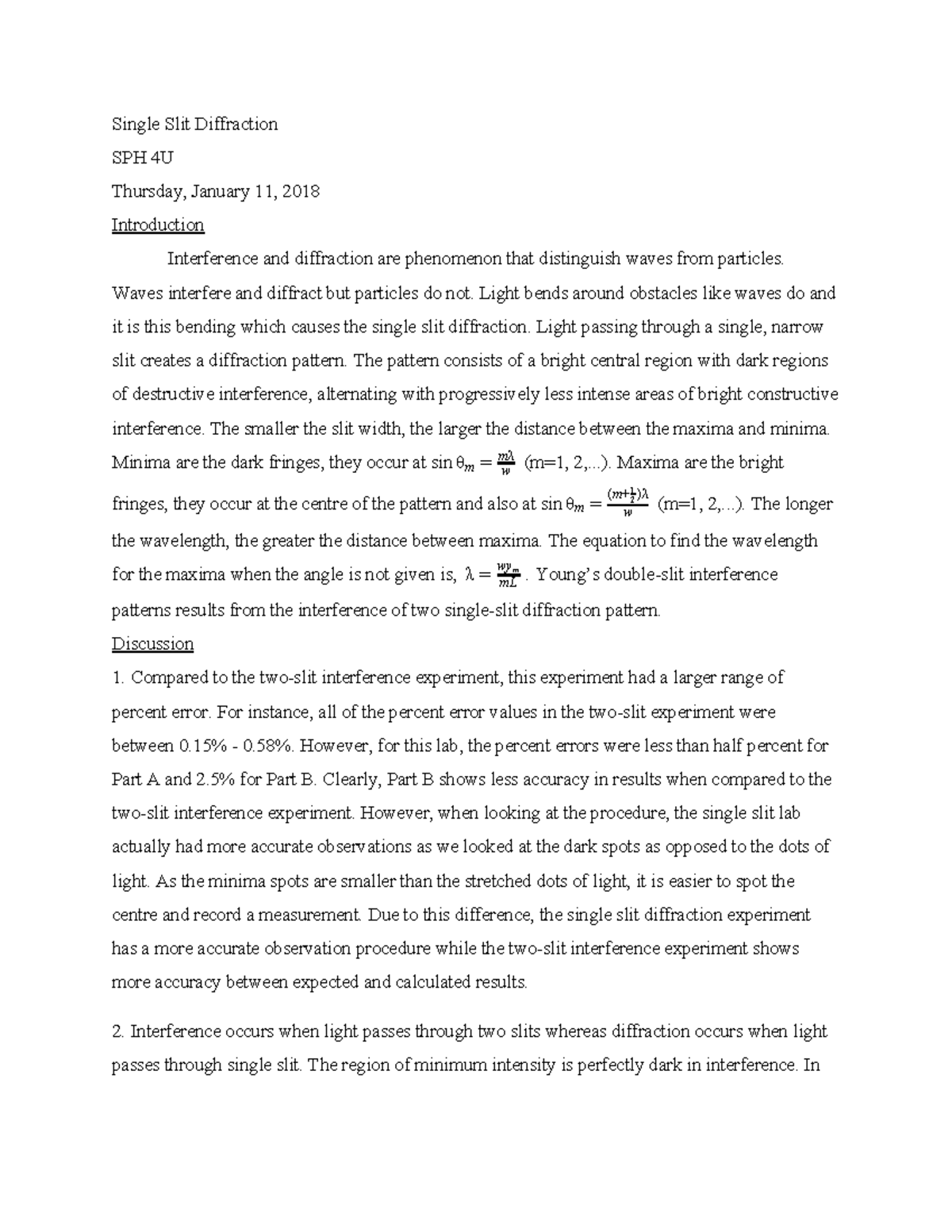 Single slit diffraction lab - Single Slit Diffraction SPH 4U Thursday ...