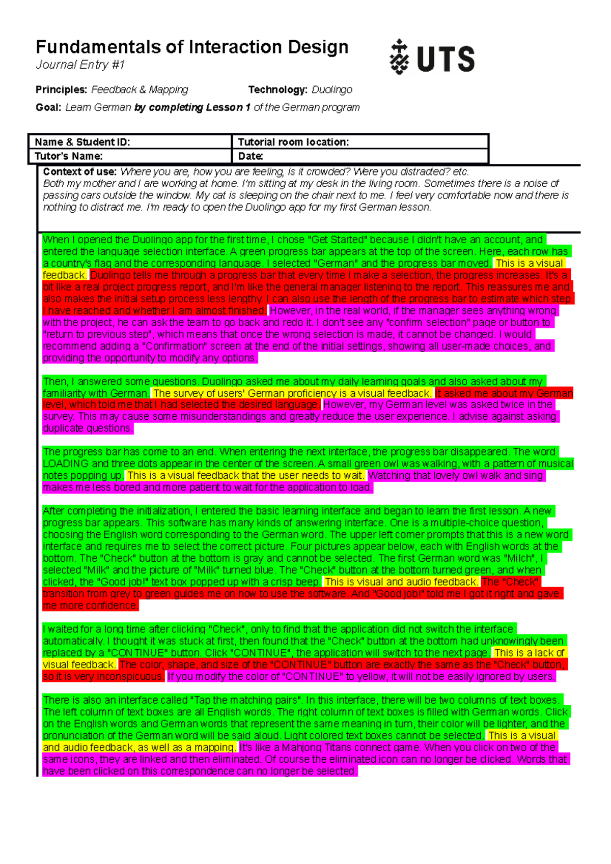 Journal 1 Duolingo Daily Work - Fundamentals of Interaction Design ...
