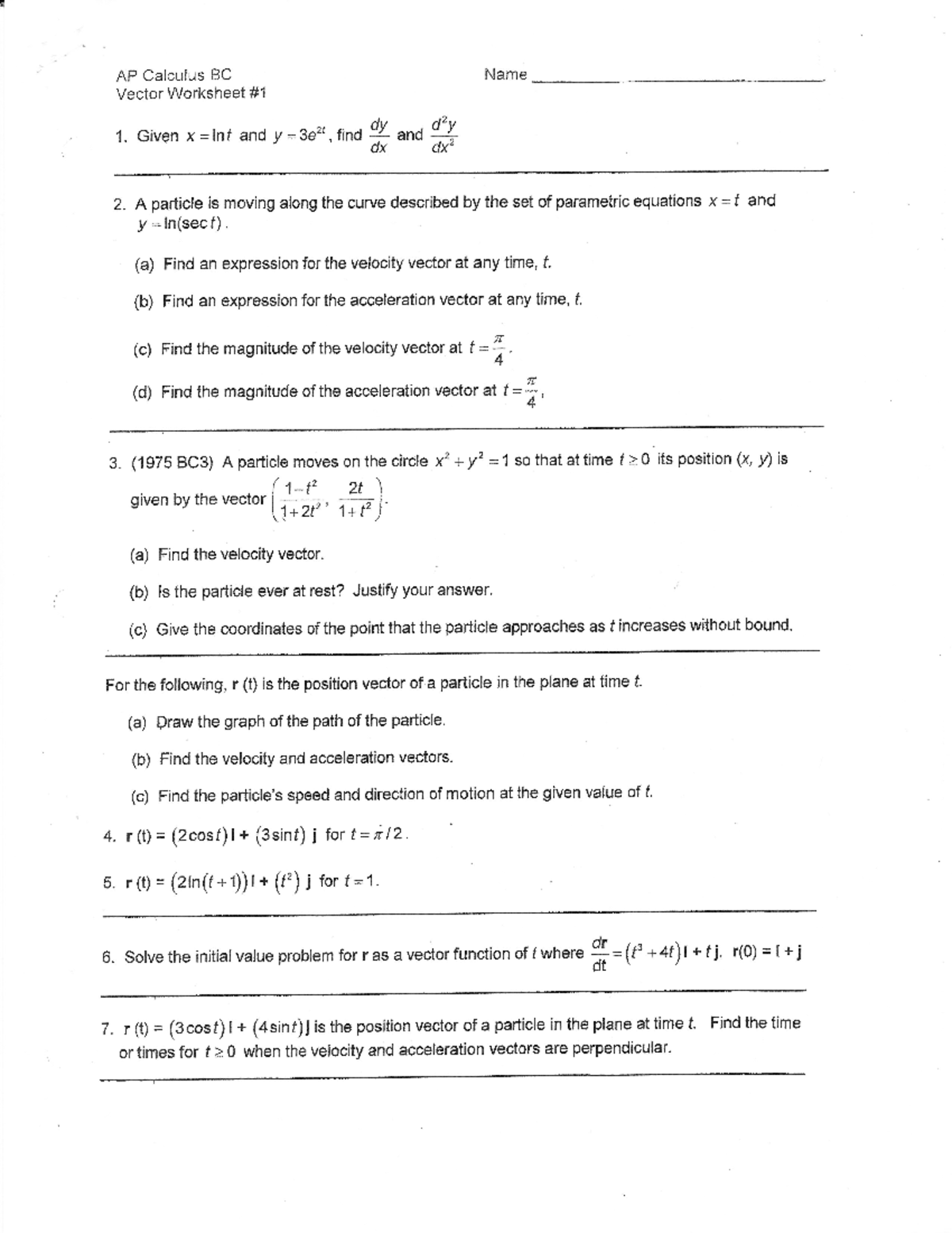 Vectors WS #1 - Studocu