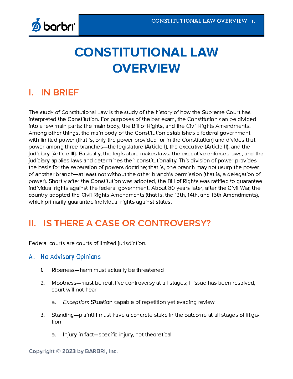 Con Law Overview - CONSTITUTIONAL LAW OVERVIEW 1. CONSTITUTIONAL LAW ...
