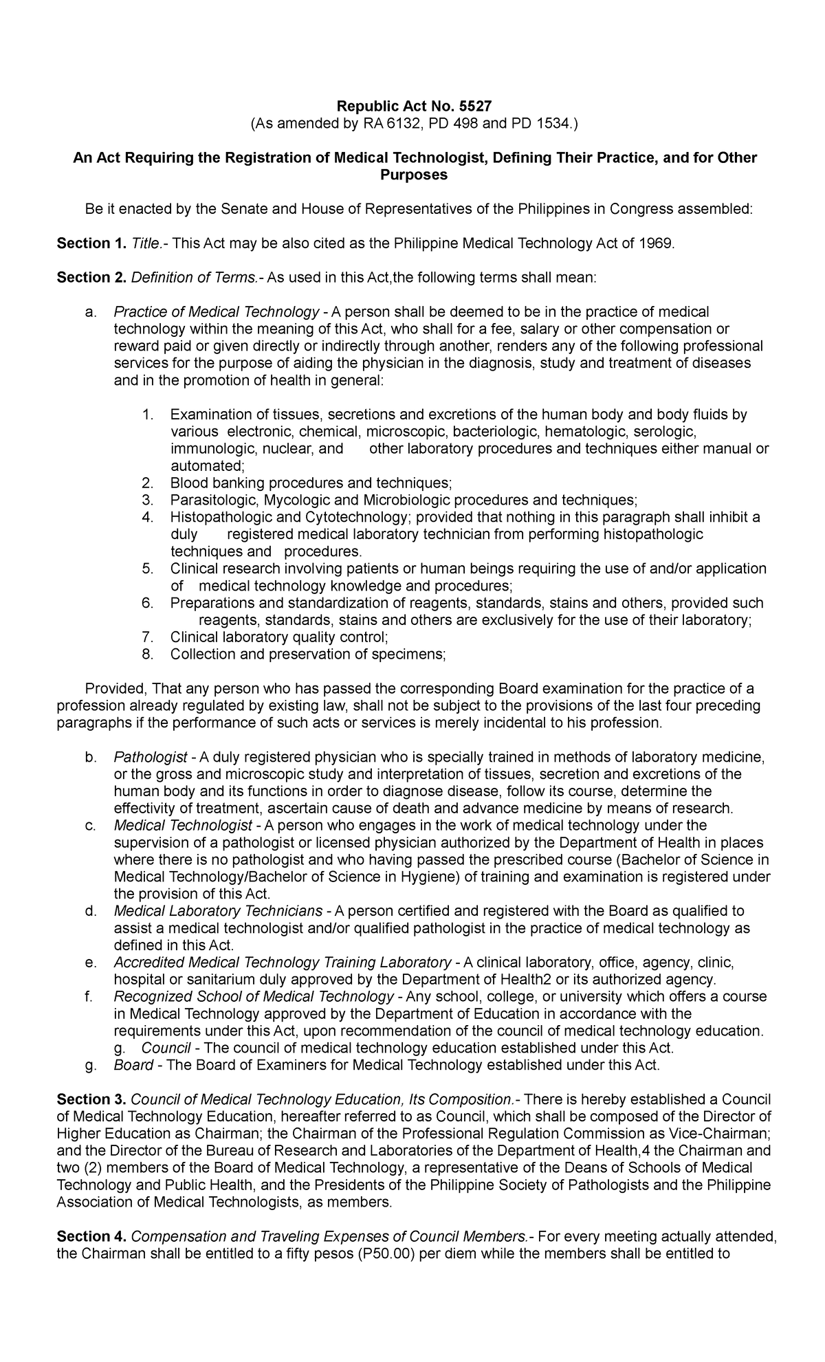 Medtech LAWS - MLS - Republic Act No. 5527 (As amended by RA 6132, PD ...