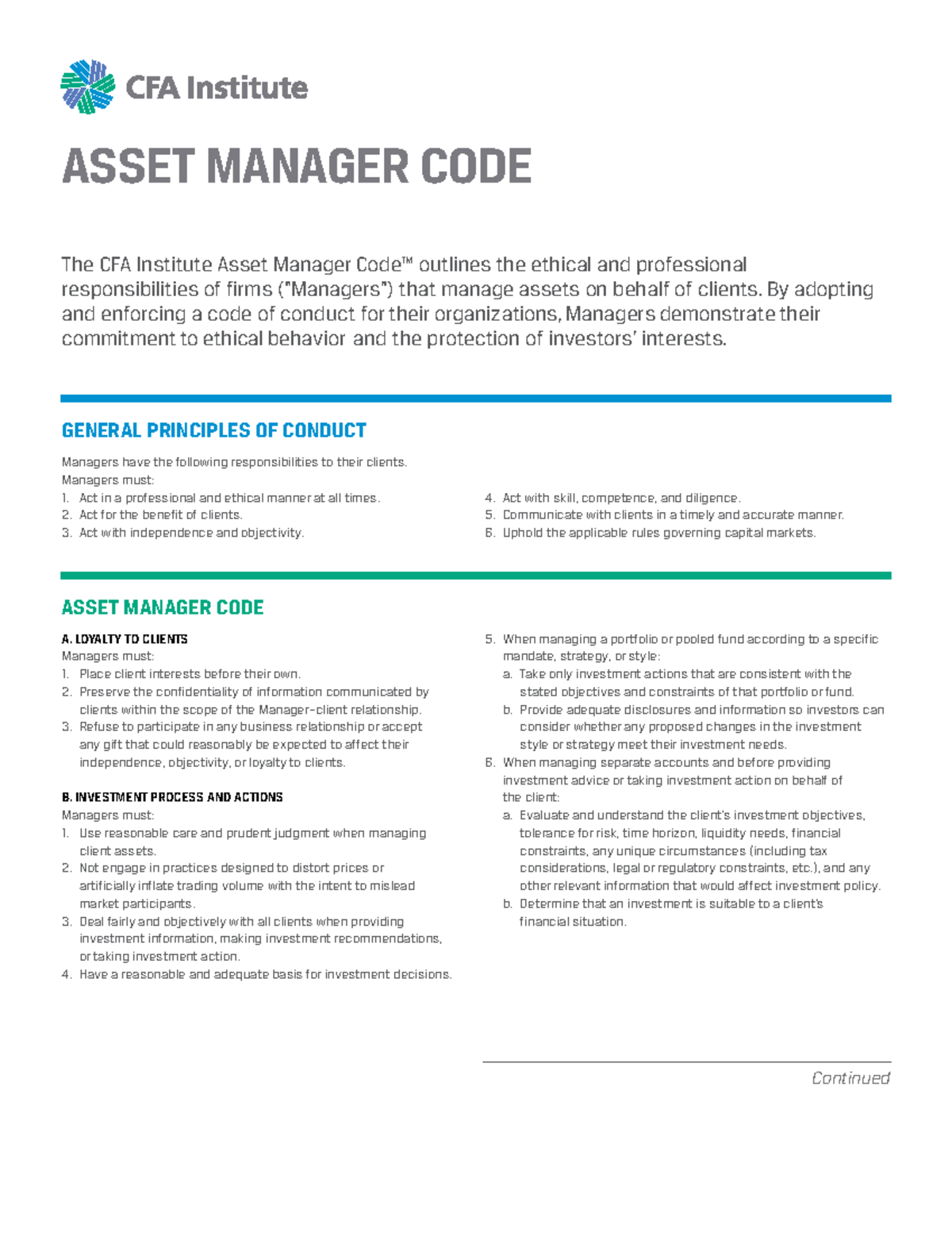 Asset-manager-code - ASSET MANAGER CODE The CFA Institute Asset Manager ...