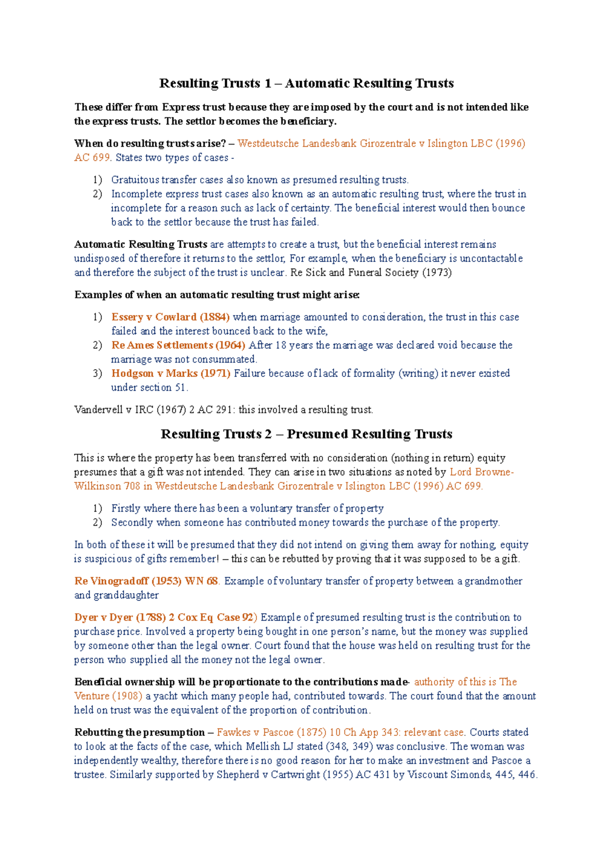 Topic 5 Resulting Trusts (Complete lectures) - Resulting Trusts 1 ...
