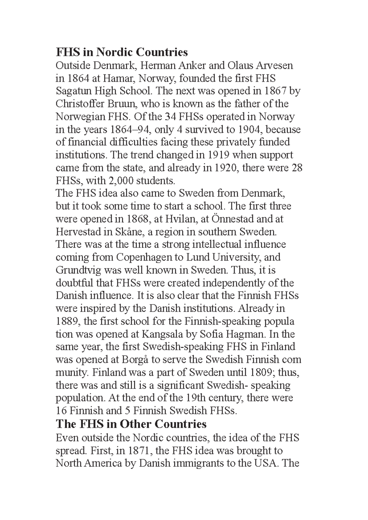 FHS in Nordic Countries - FHS in Nordic Countries Outside Denmark ...