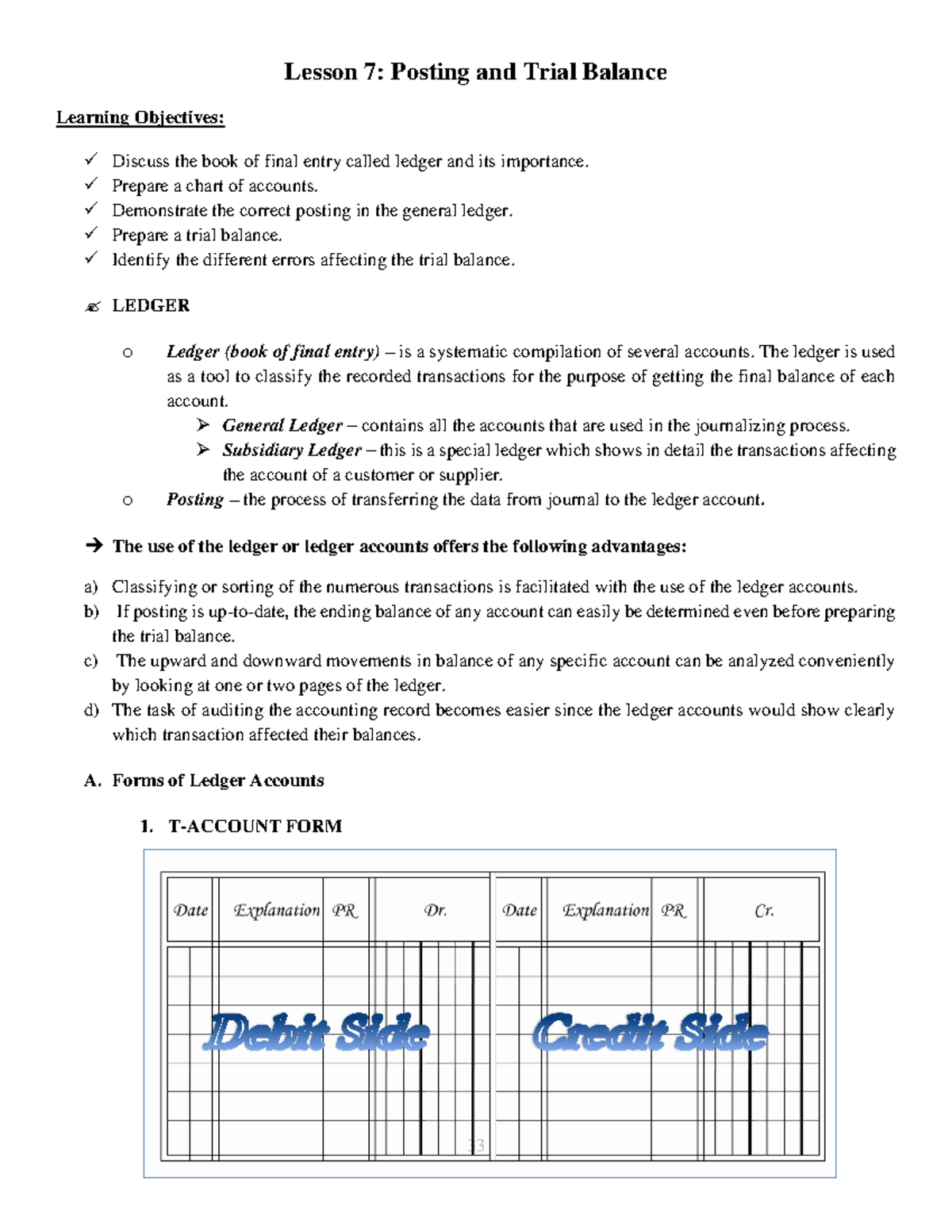 Lesson 7 - Management - Lesson 7 : Posting and Trial Balance Learning ...
