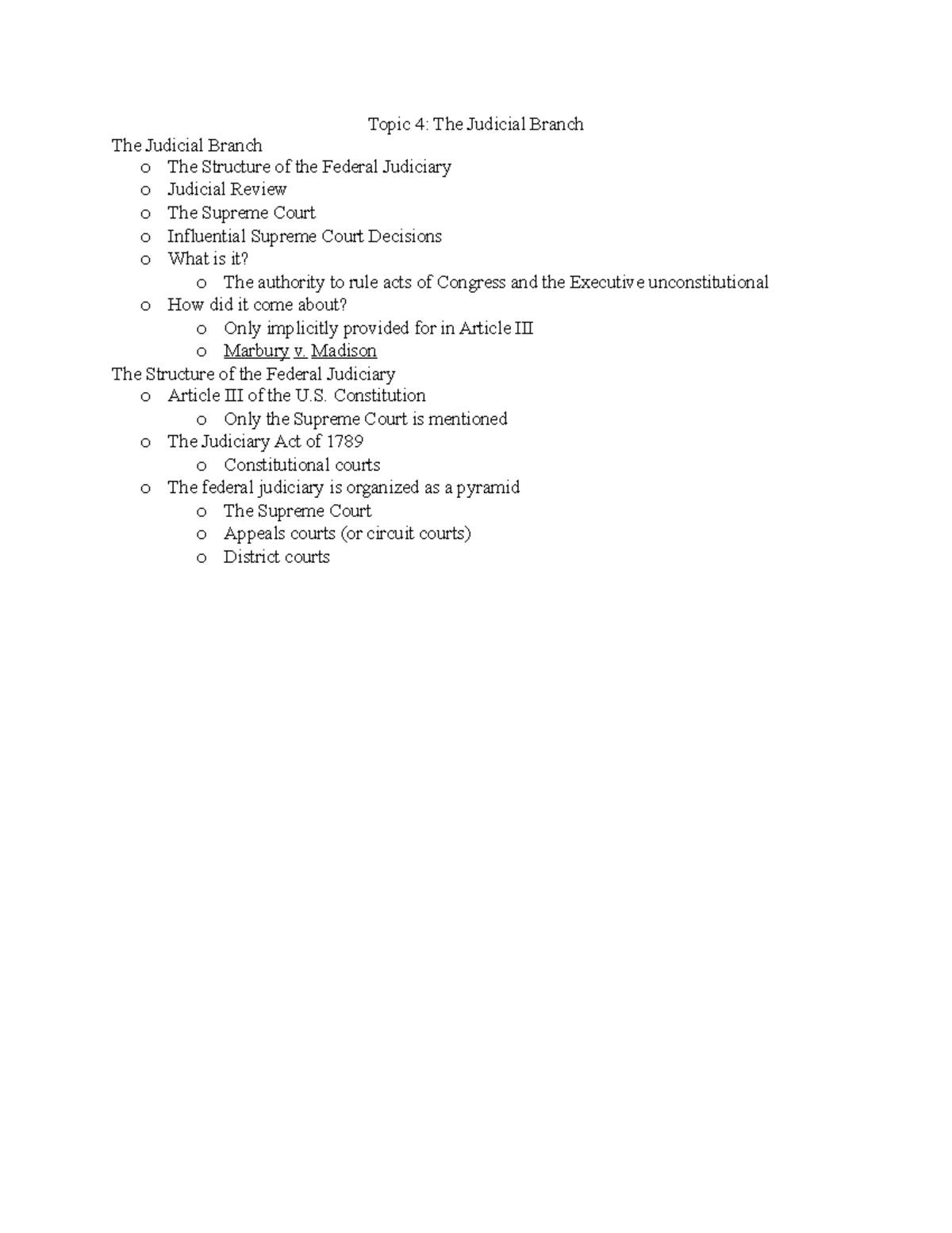 Topic 4: The Judicial Branch - Topic 4: The Judicial Branch The ...