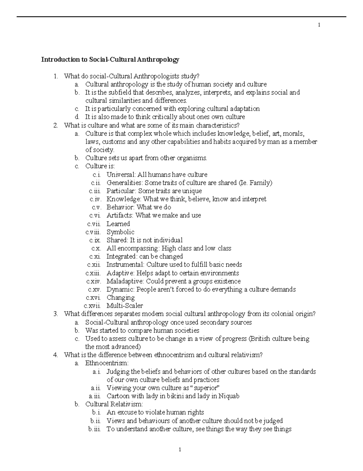 Introduction to Social Cultural Anthropology - 1 1 Introduction to ...
