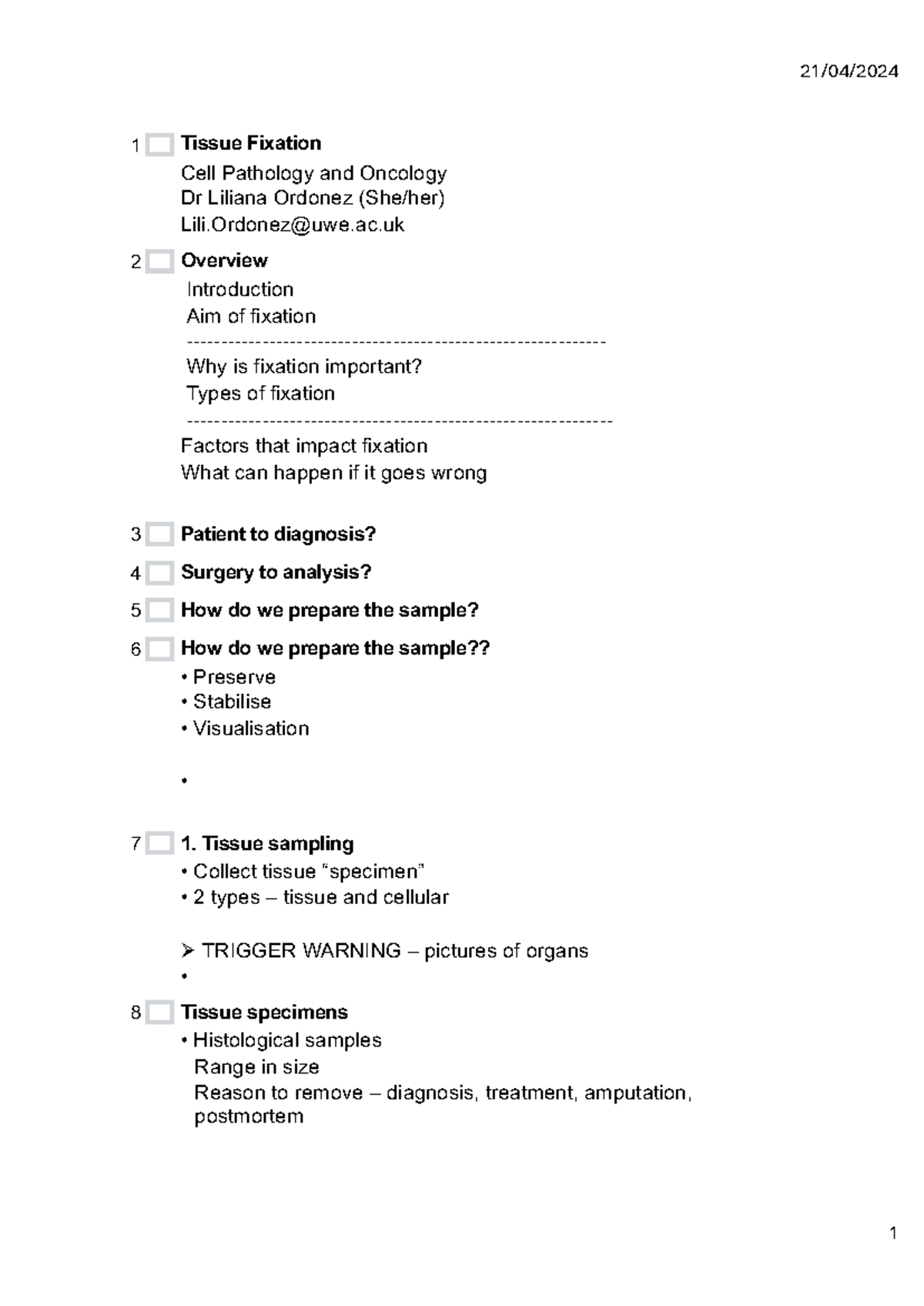 Tissue Fixation - part 1 slides - Read-Only - 21/04/ 1 Tissue Fixation ...