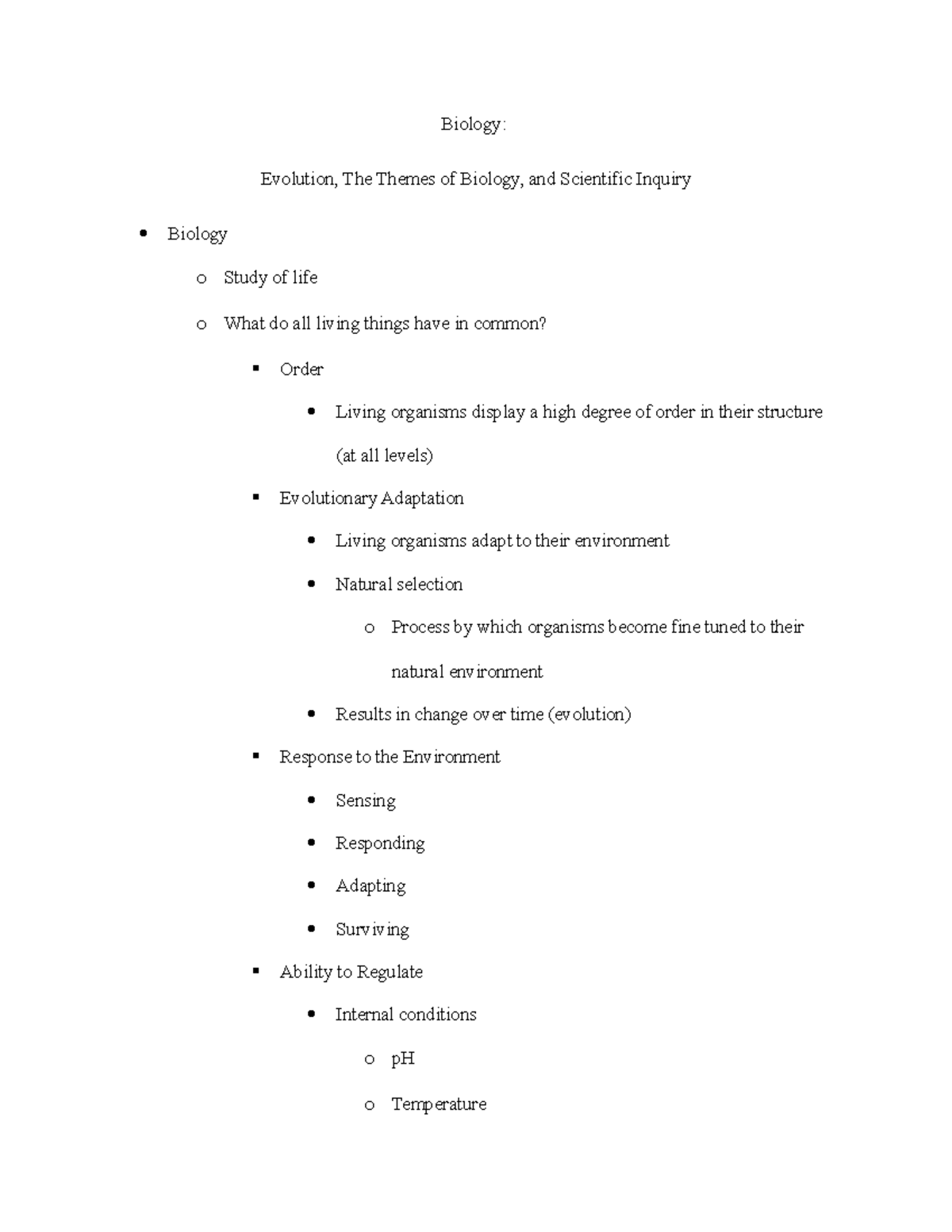 Biology Notes Section 1 - Biology: Evolution, The Themes of Biology ...