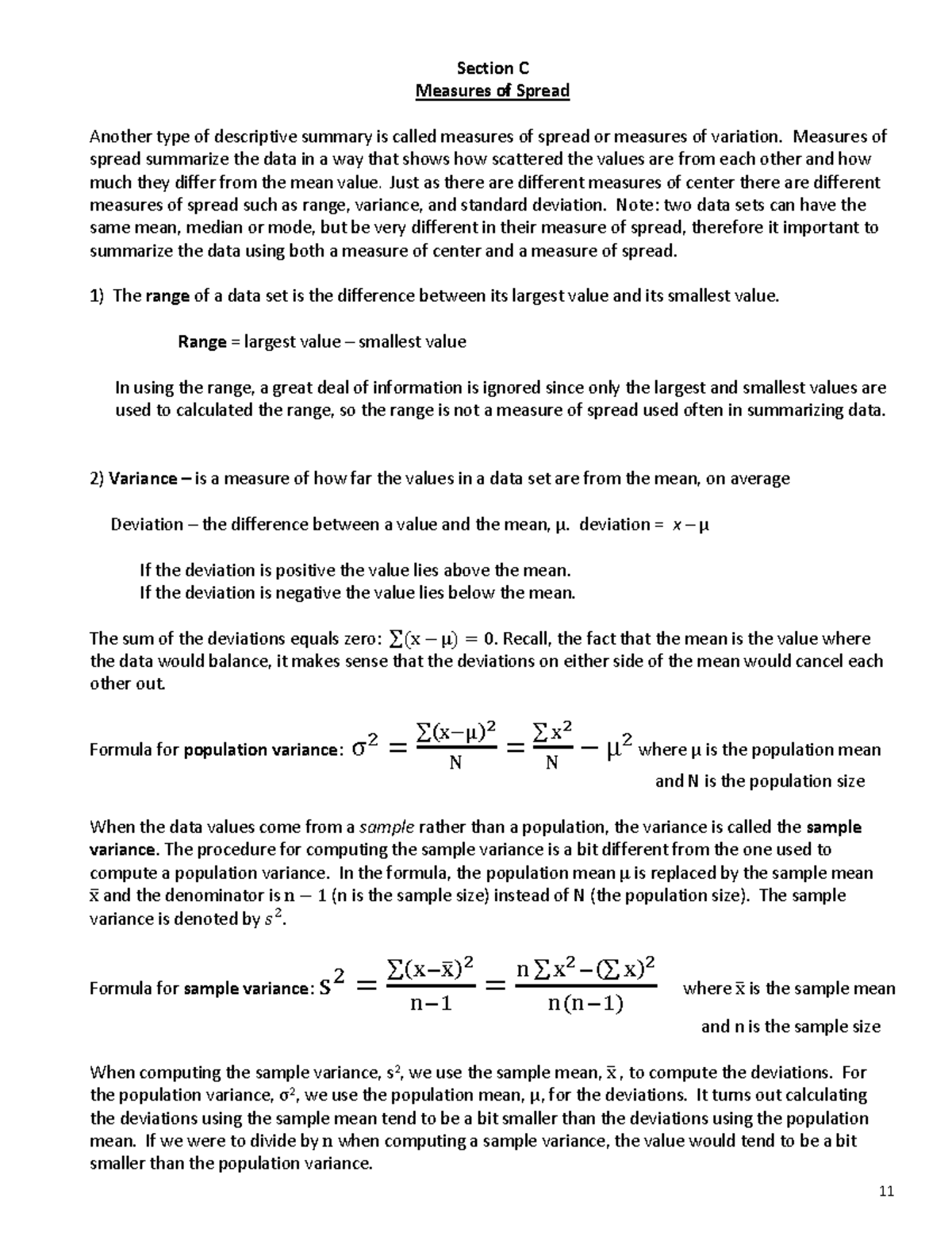 Section C Notes with Answers - Section C Measures of Spread Another ...
