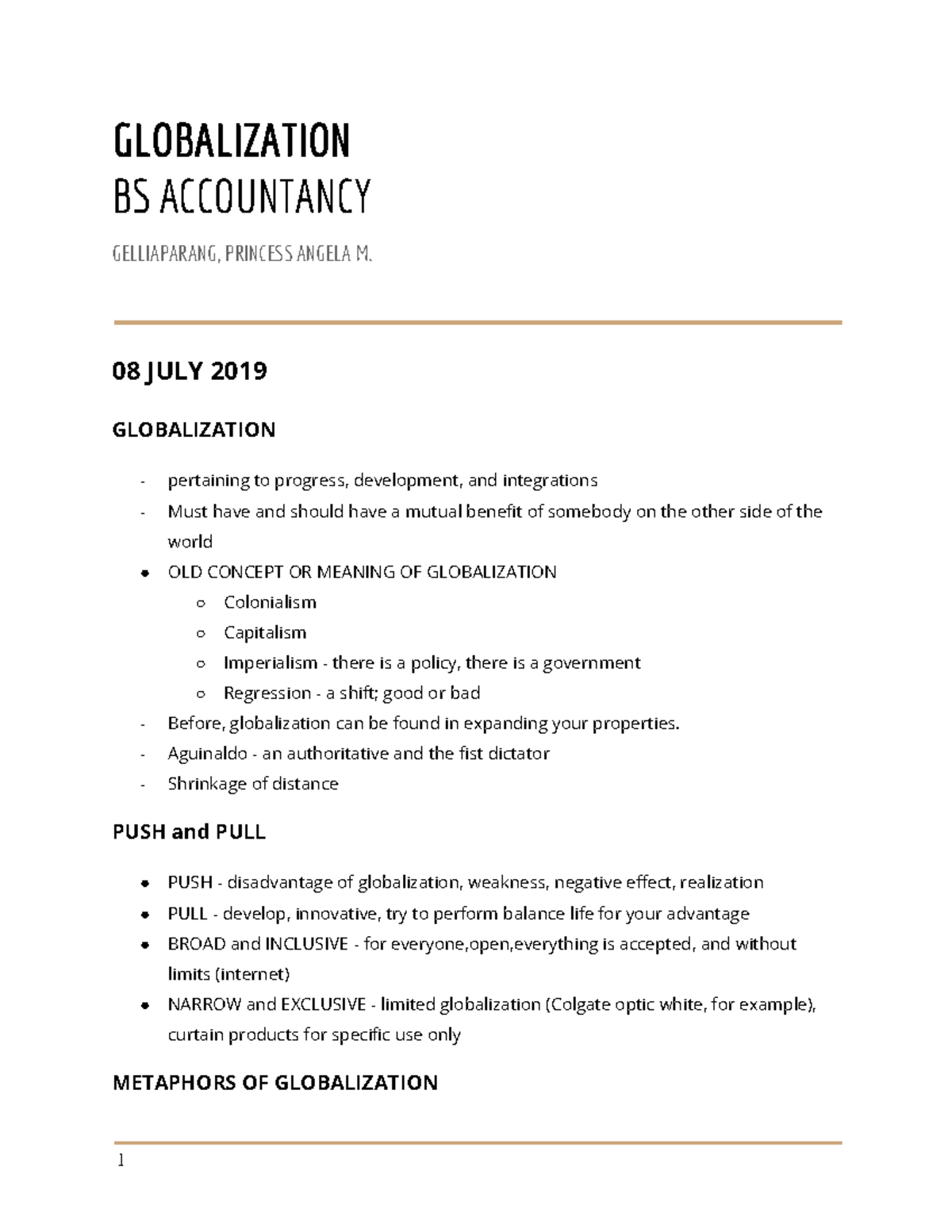 Globalization class notes - GLOBALIZATION BS ACCOUNTANCY GELLIAPARANG ...