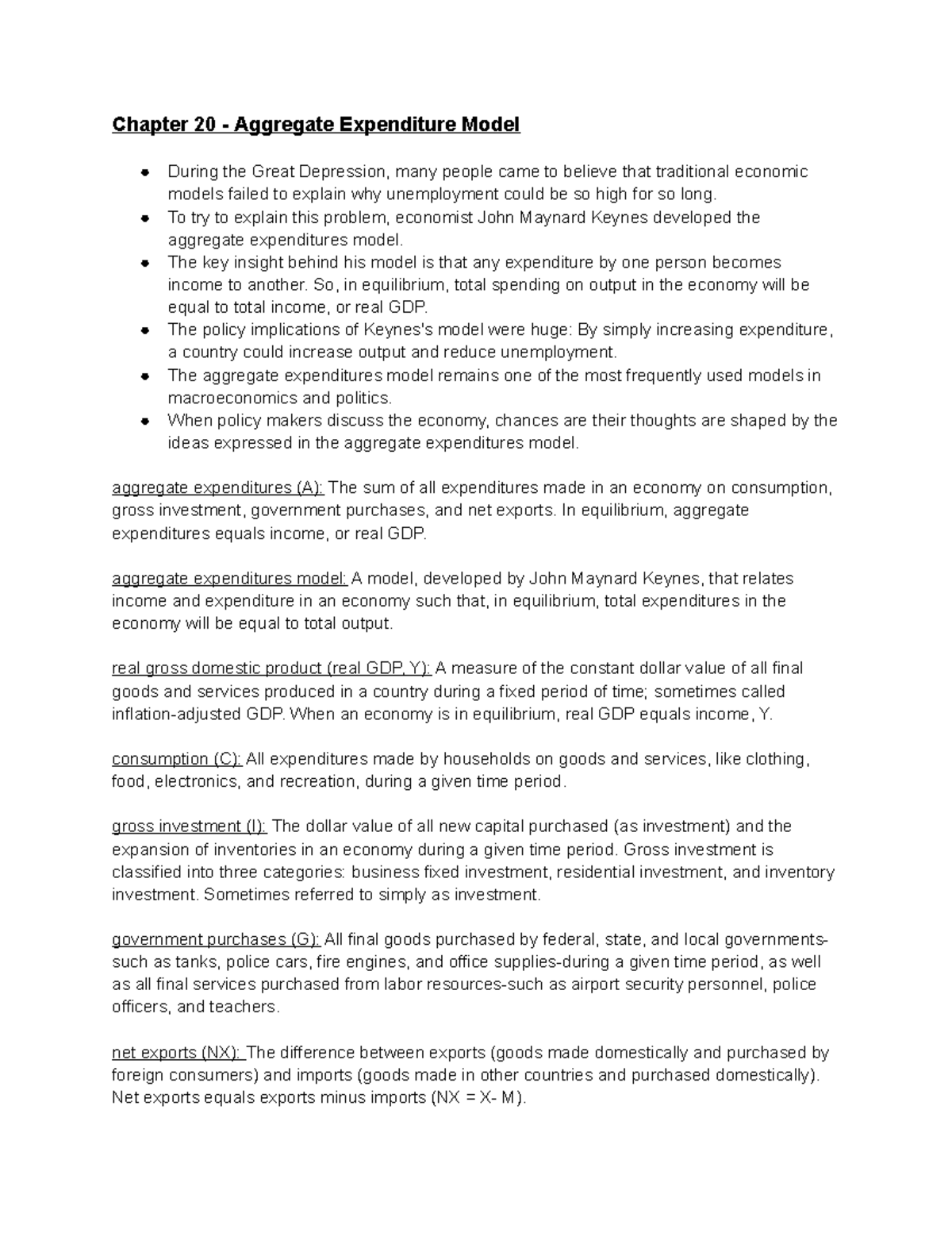 Ch 20 Aggregate Expenditures Model - Professor Fatima Hasan, Spring ...