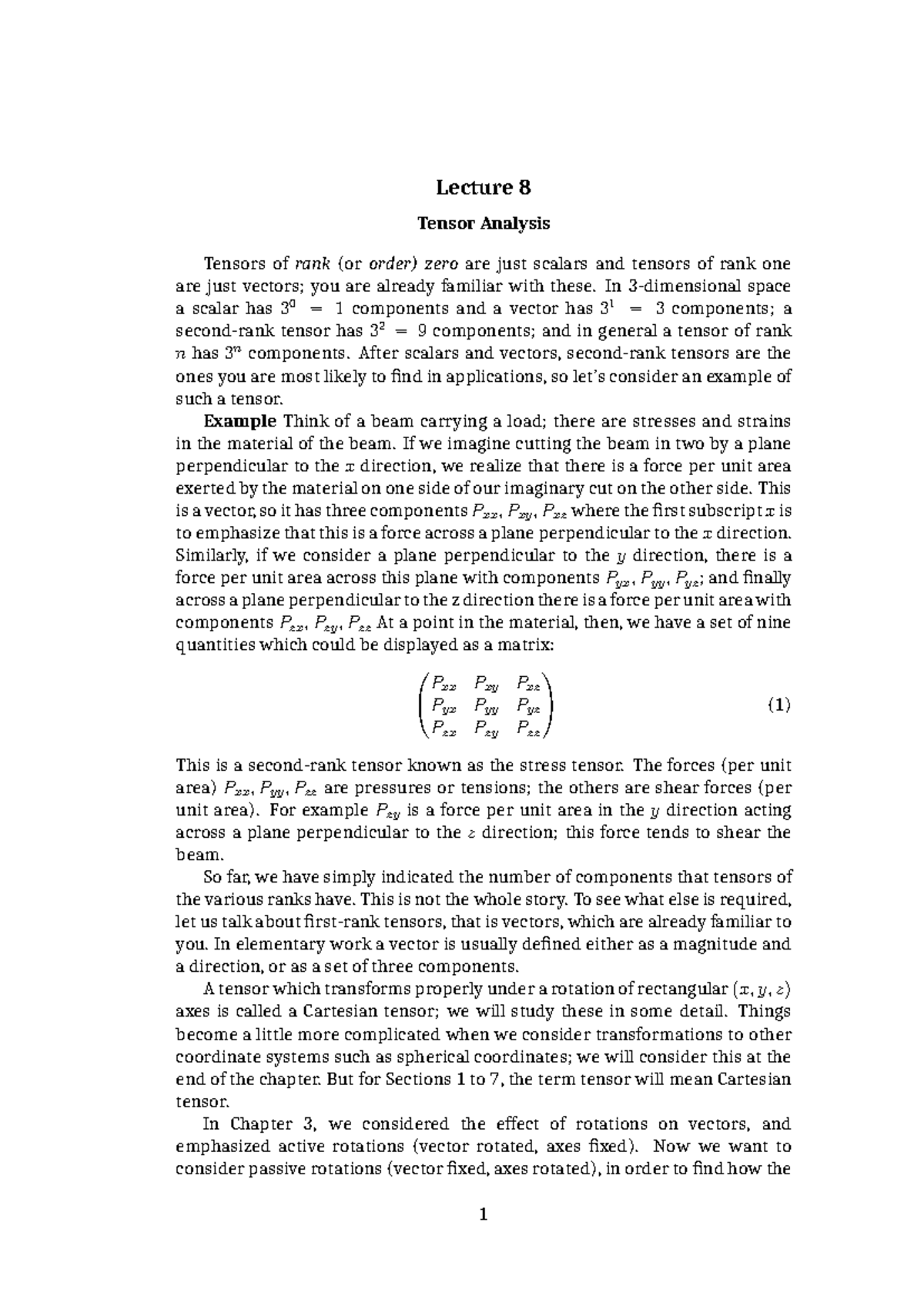 B.2. Tensor Analysis - Lecture 8 Tensor Analysis Tensors of rank (or order) zero are just ...