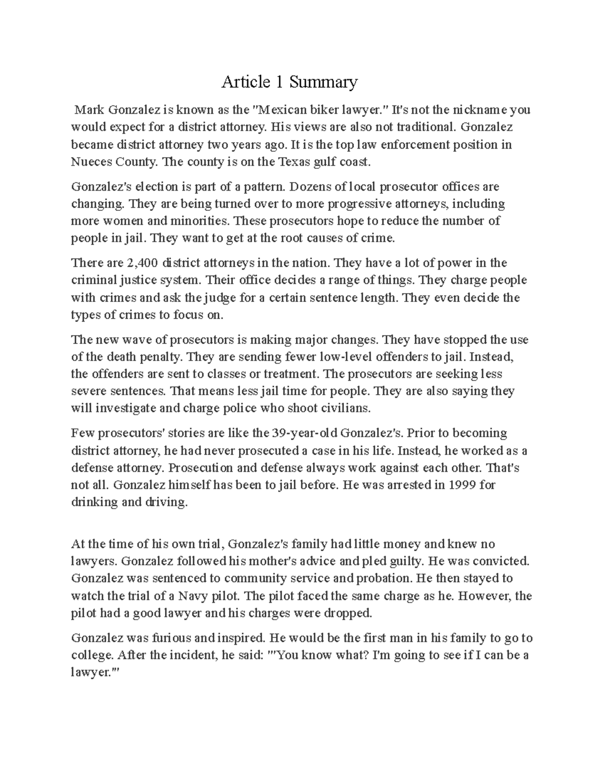 Document 16 - essay - Article 1 Summary Mark Gonzalez is known as the ...