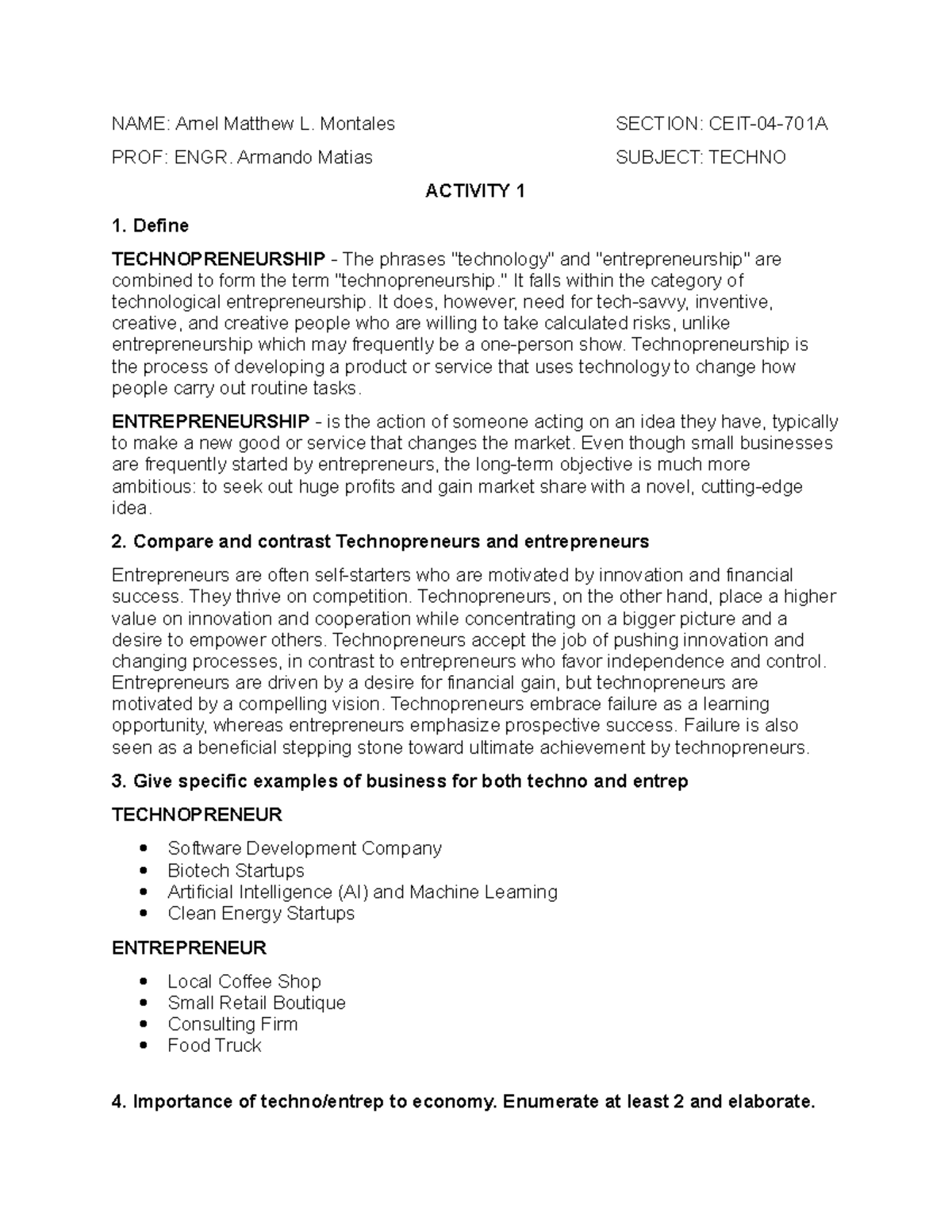 Montales CEIT-04-701A Techno Activity 1 - NAME: Arnel Matthew L ...