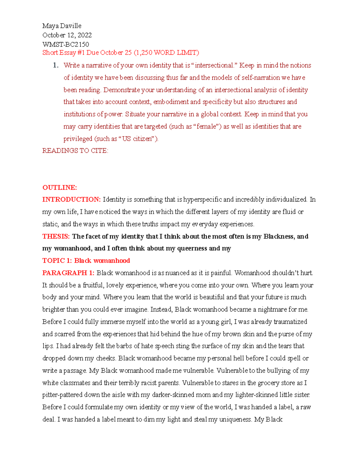 WMST-BC2150 Paper 1 - This is the first final essay for my Women's ...