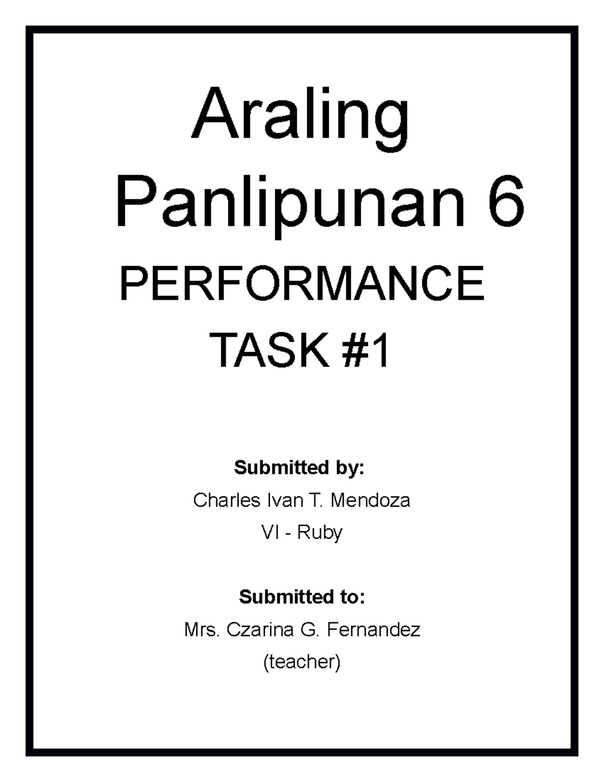 AP Performance Tast - gdhgdhd - Araling Panlipunan 6 PERFORMANCE TASK ...
