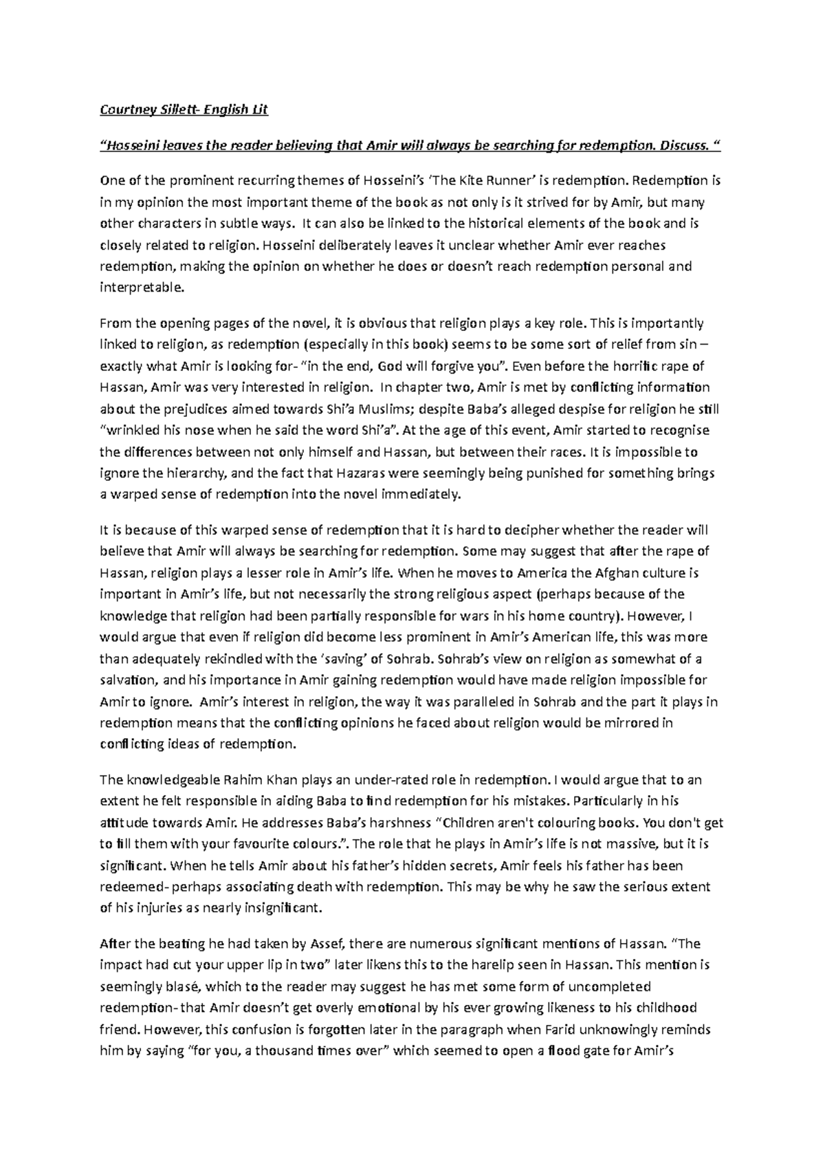 English Lit. Kite Runner useful for A level revision - Courtney Sillett ...