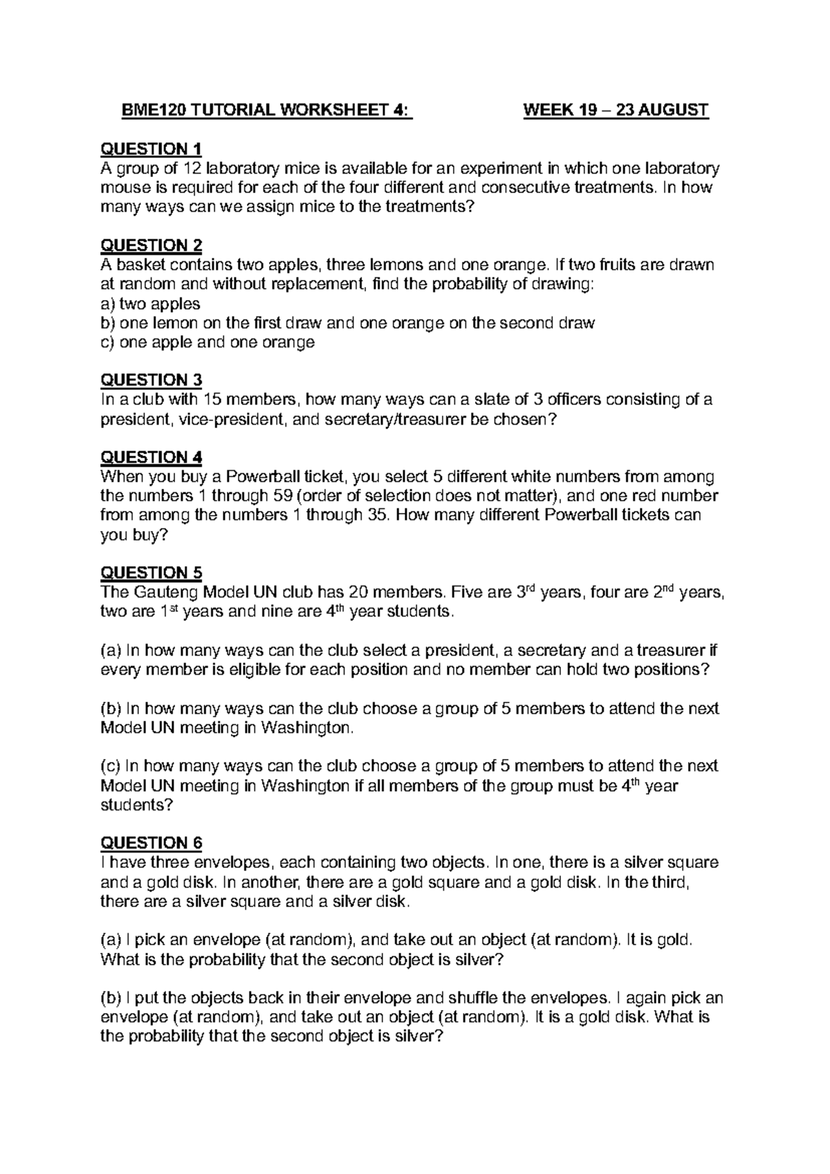Tutorial Worksheet 4 - BME120 TUTORIAL WORKSHEET 4: WEEK 19 – 23 AUGUST ...