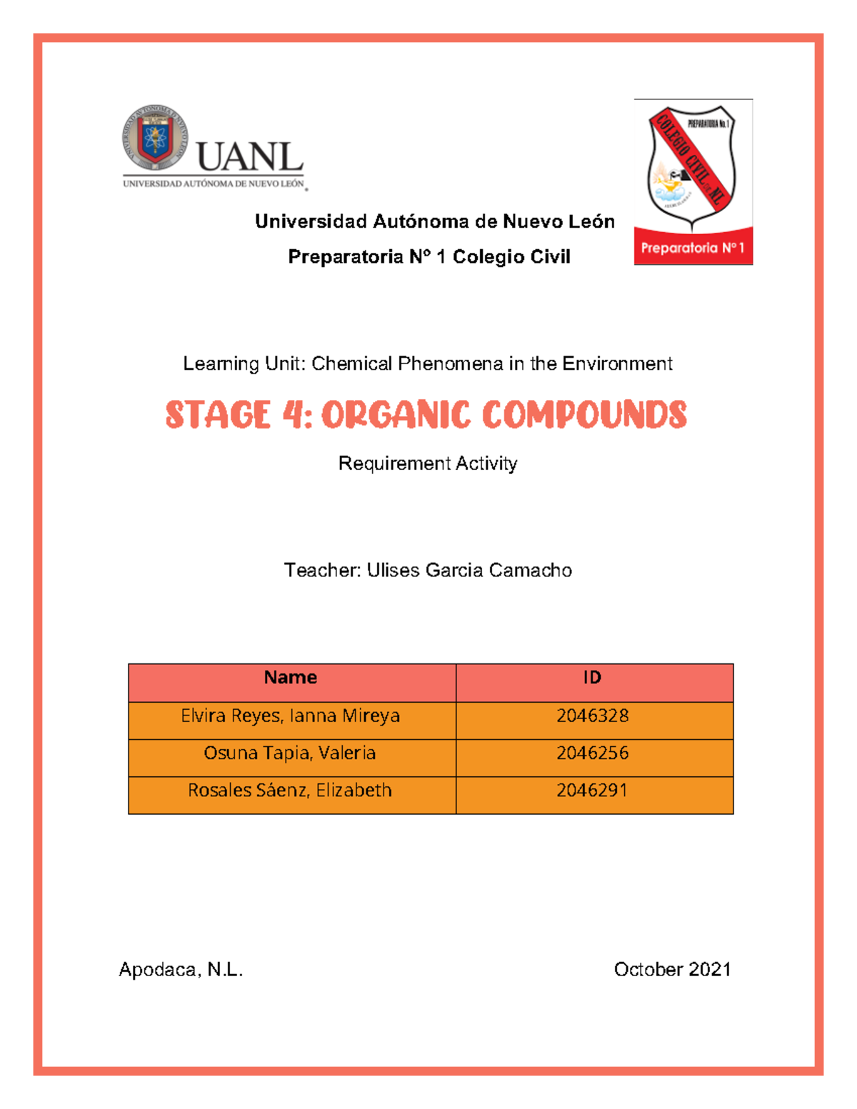 TEAM 4 EV4 FQE - EVIDENCIA ETAPA 4 DE FQE - Universidad Autónoma de Nuevo León Preparatoria Nº 1 ...