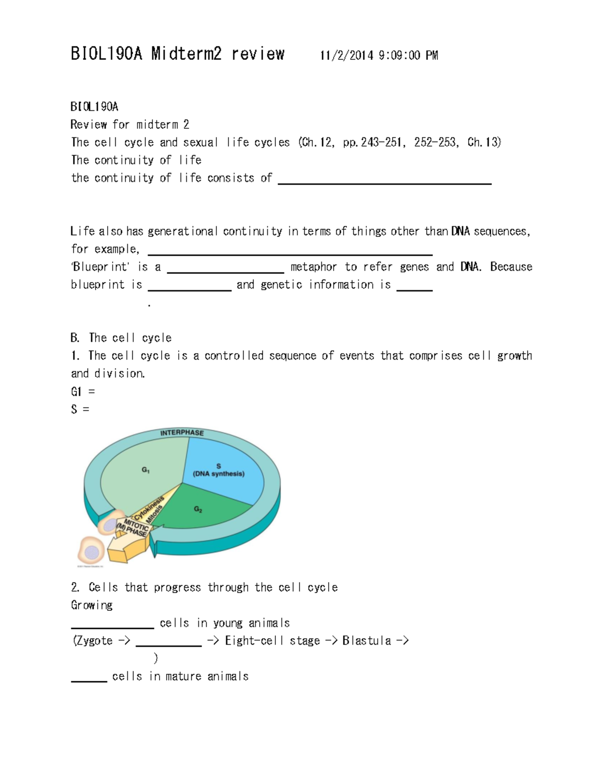 Practical - questions the cell cycle fill in the blank - BIOL190A ...