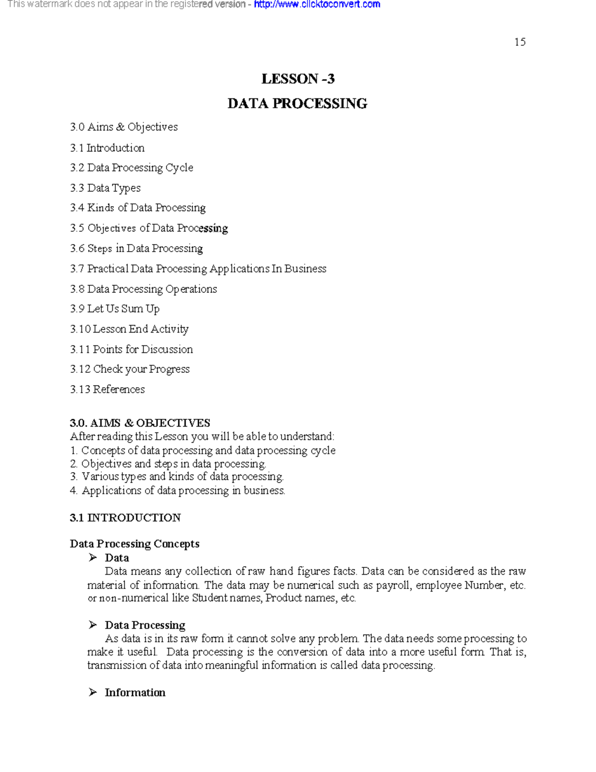 Data Processing Concepts - /(6621 '$7$ 352&(66,1* $LPV 2EMHFWLYHV ,QWURGXFWLRQ - Studocu