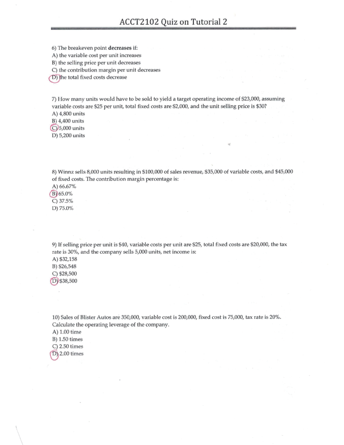 ACCT2102 Tutorial2 Quiz - ACCT2102 - Studocu