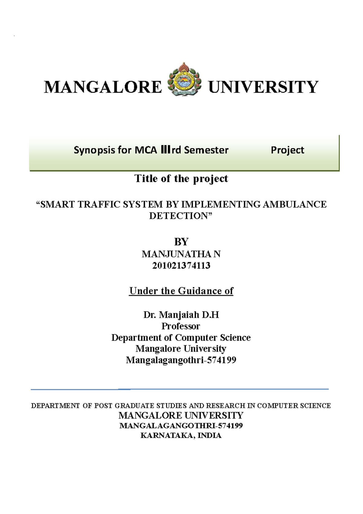 Manju Final Synopsis Mini Project Doccument Of Object Detection Using Python Synopsis For