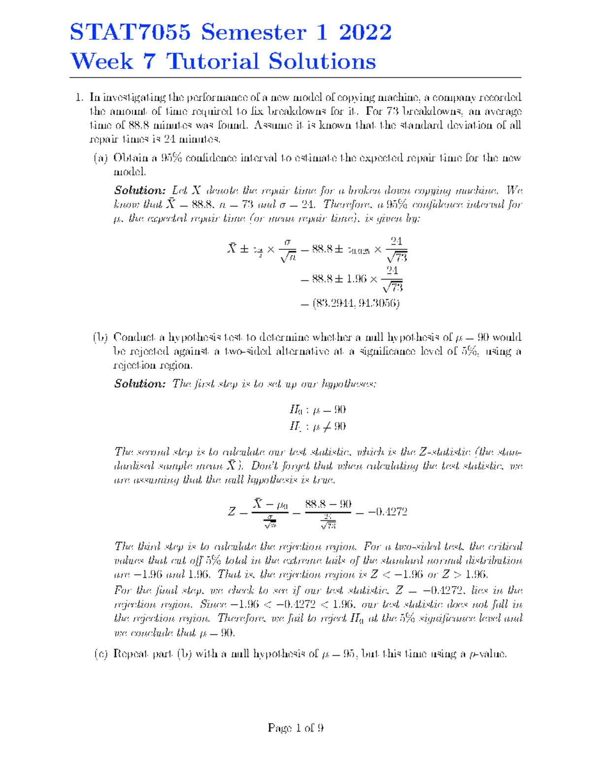 Topic-07 Hypothesis-Testing Tut Sol - STAT7055 Semester 1 2022 Week 7 ...