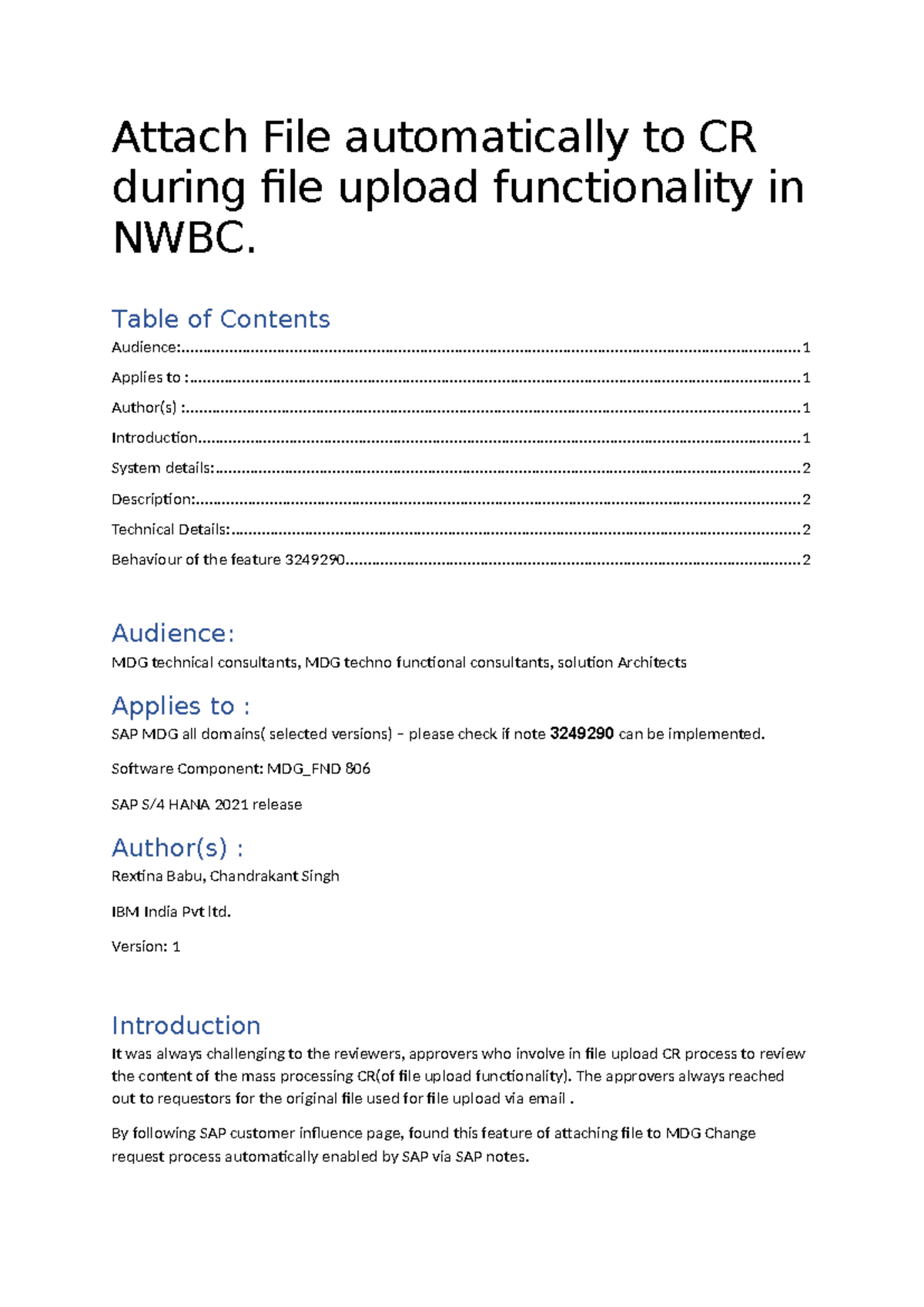 Attach File automatically to CR during file upload functionality in NWBC - Table of Contents ...