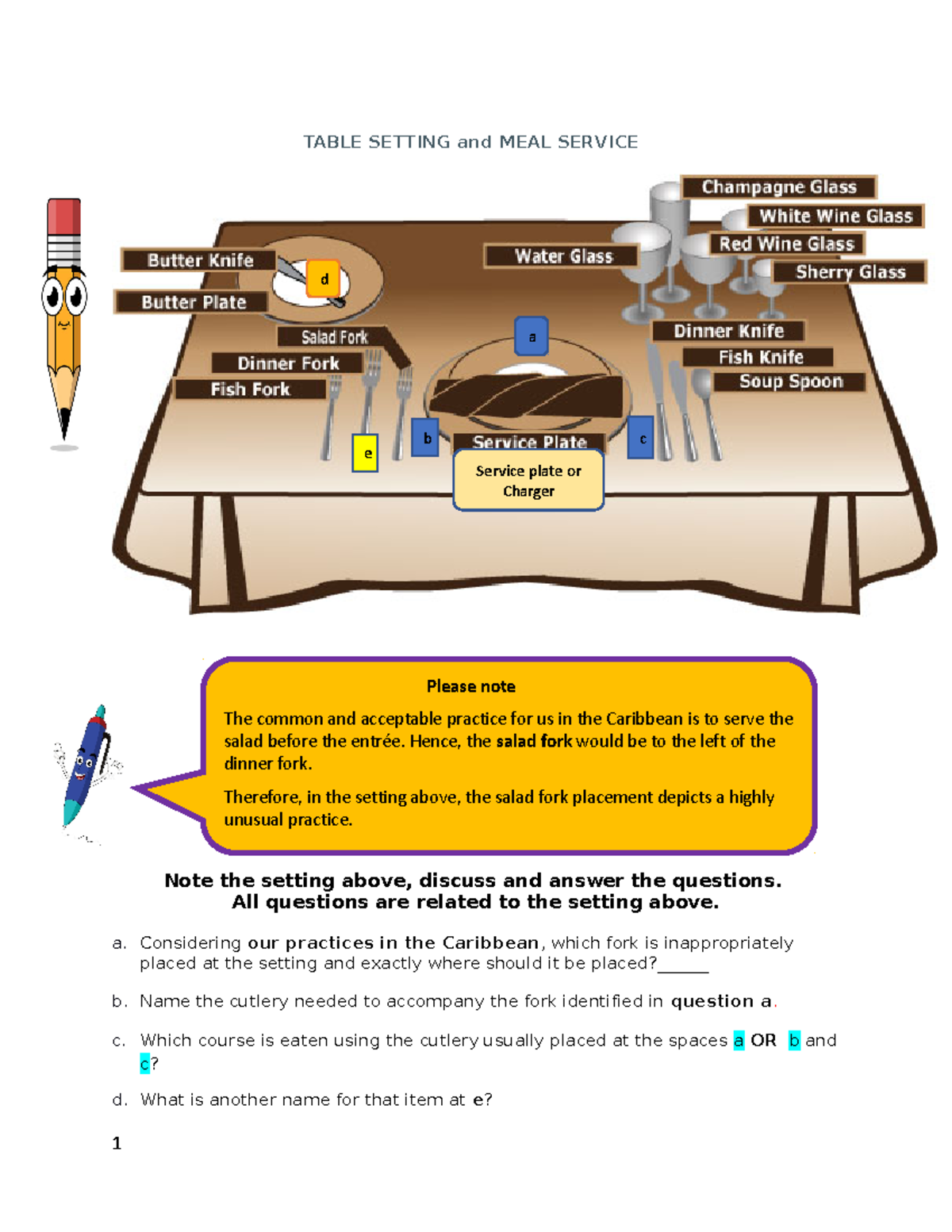 5. Basic Table Setting - TABLE SETTING and MEAL SERVICE Note the ...