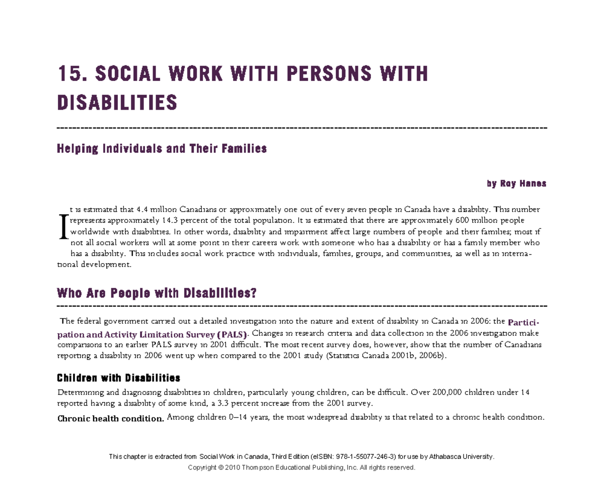 Disabilities - Readings - 15. SOCIAL WORK WITH PERSONS WITH ...