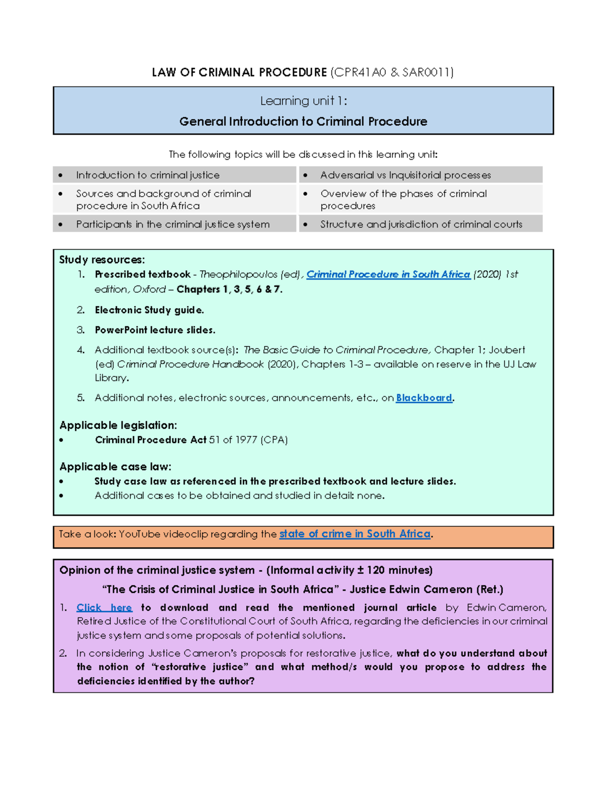 Unit 1. Intro to Crim Proc e-handout 2023 - LAW OF CRIMINAL PROCEDURE ...
