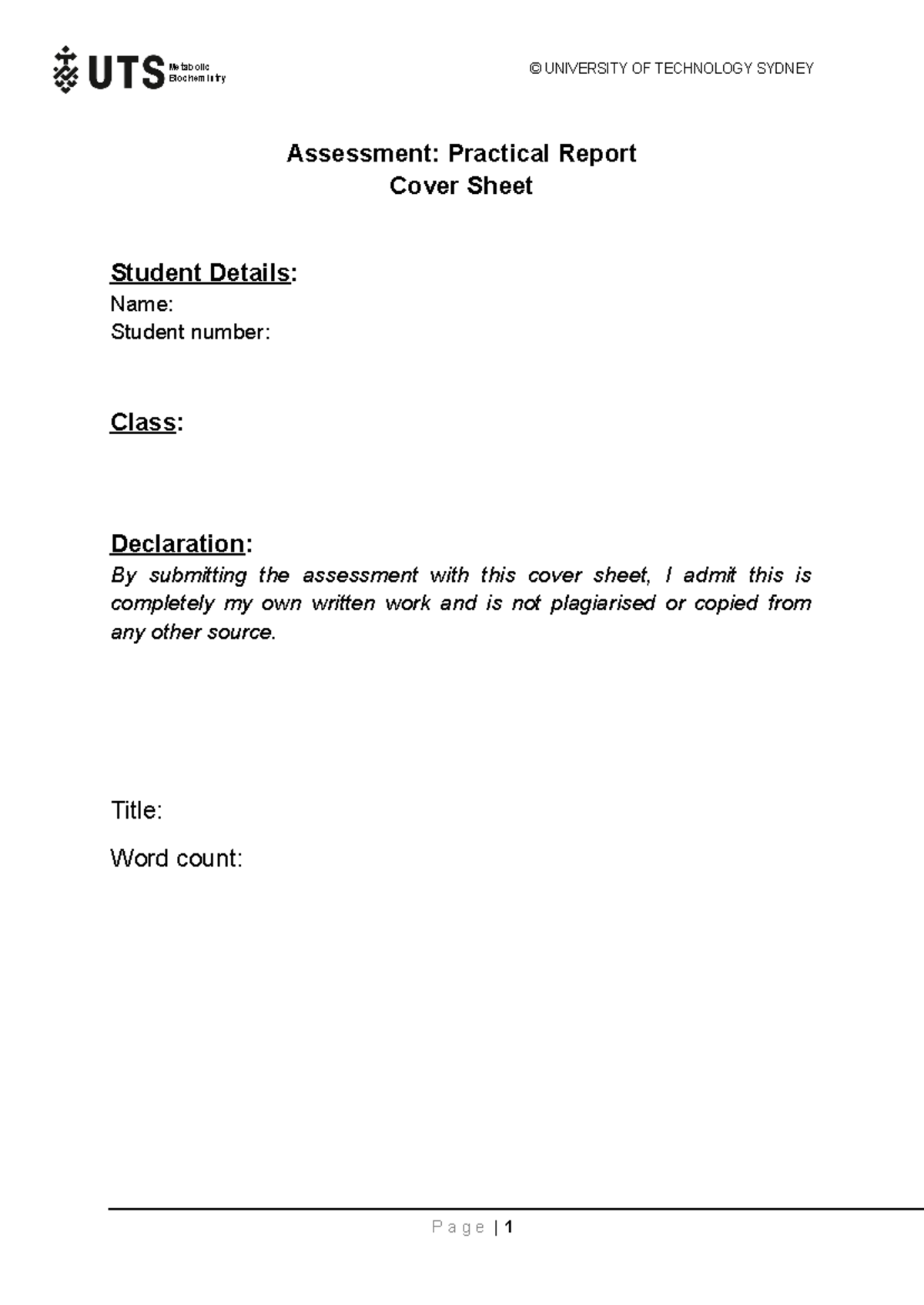 91320 Practical Report Template Autumn 2024 - 091320 - Metabolic Biochemistry © UNIVERSITY OF ...