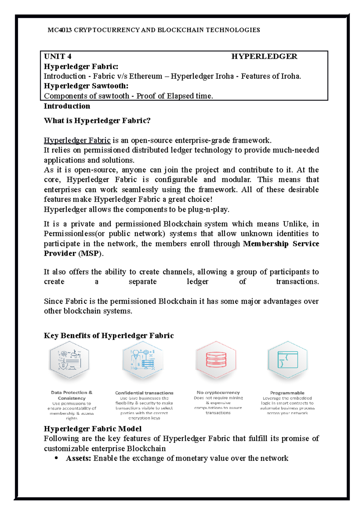 Uniti IV Hyperledger - nil - UNIT 4 HYPERLEDGER Hyperledger Fabric: Introduction - Fabric v/s ...