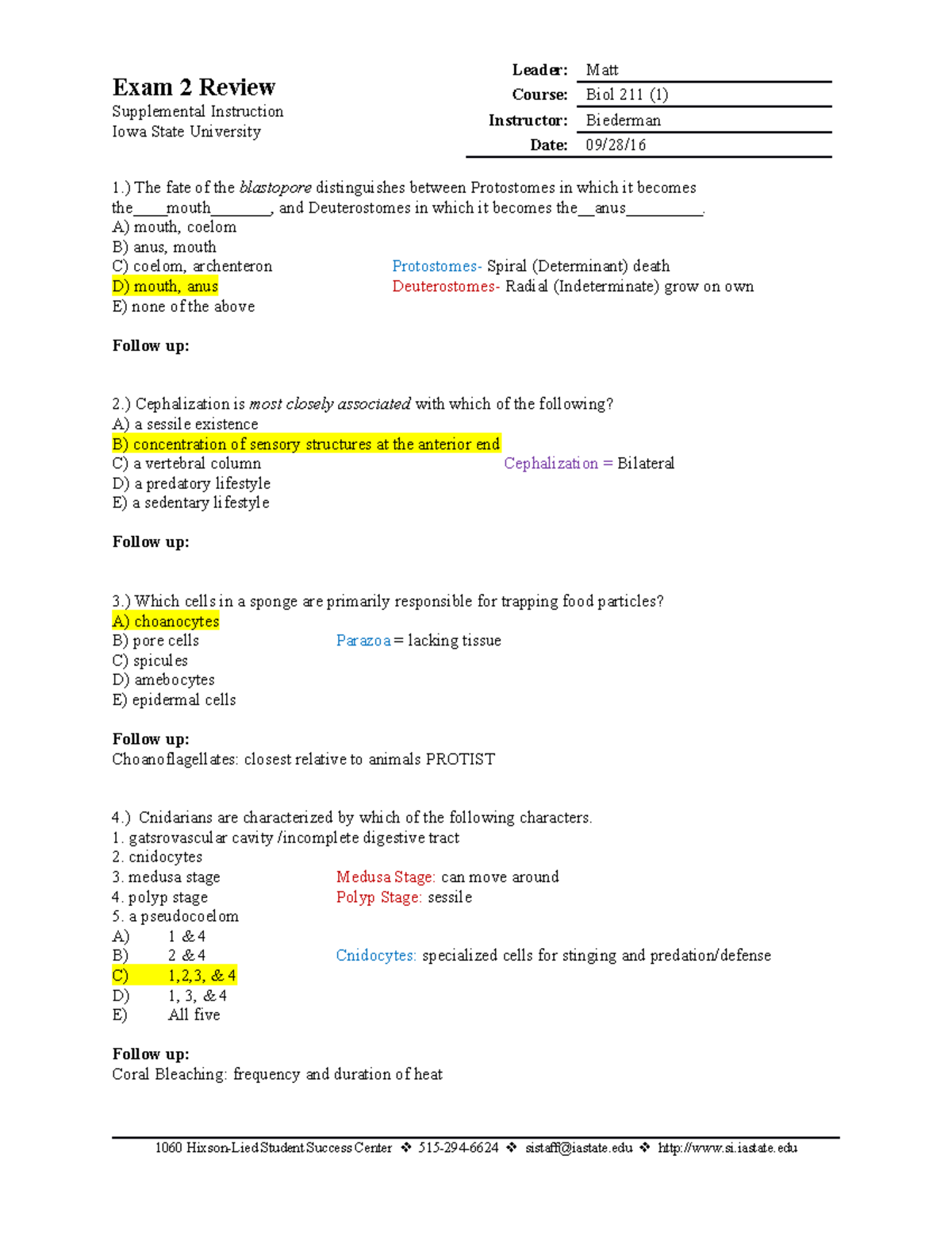 Exam 2 Review - Exam 2 Review Supplemental Instruction Iowa State ...
