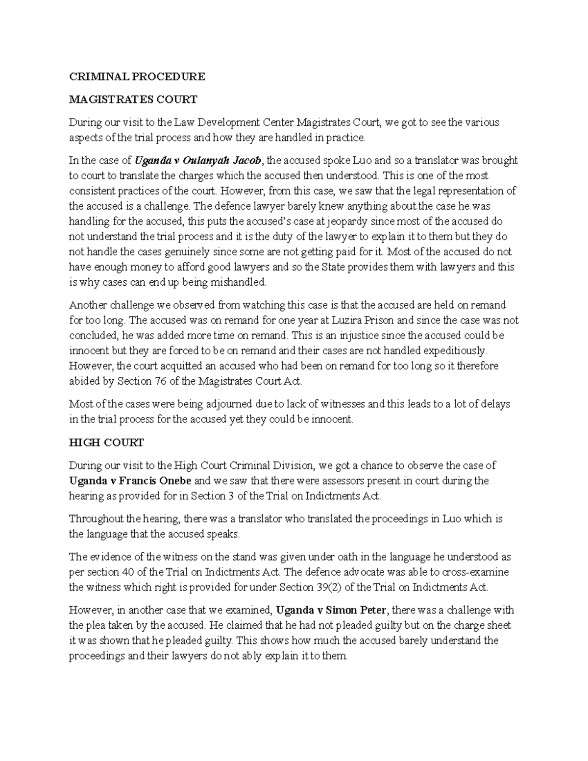 Criminal Procedure - Notes - CRIMINAL PROCEDURE MAGISTRATES COURT ...