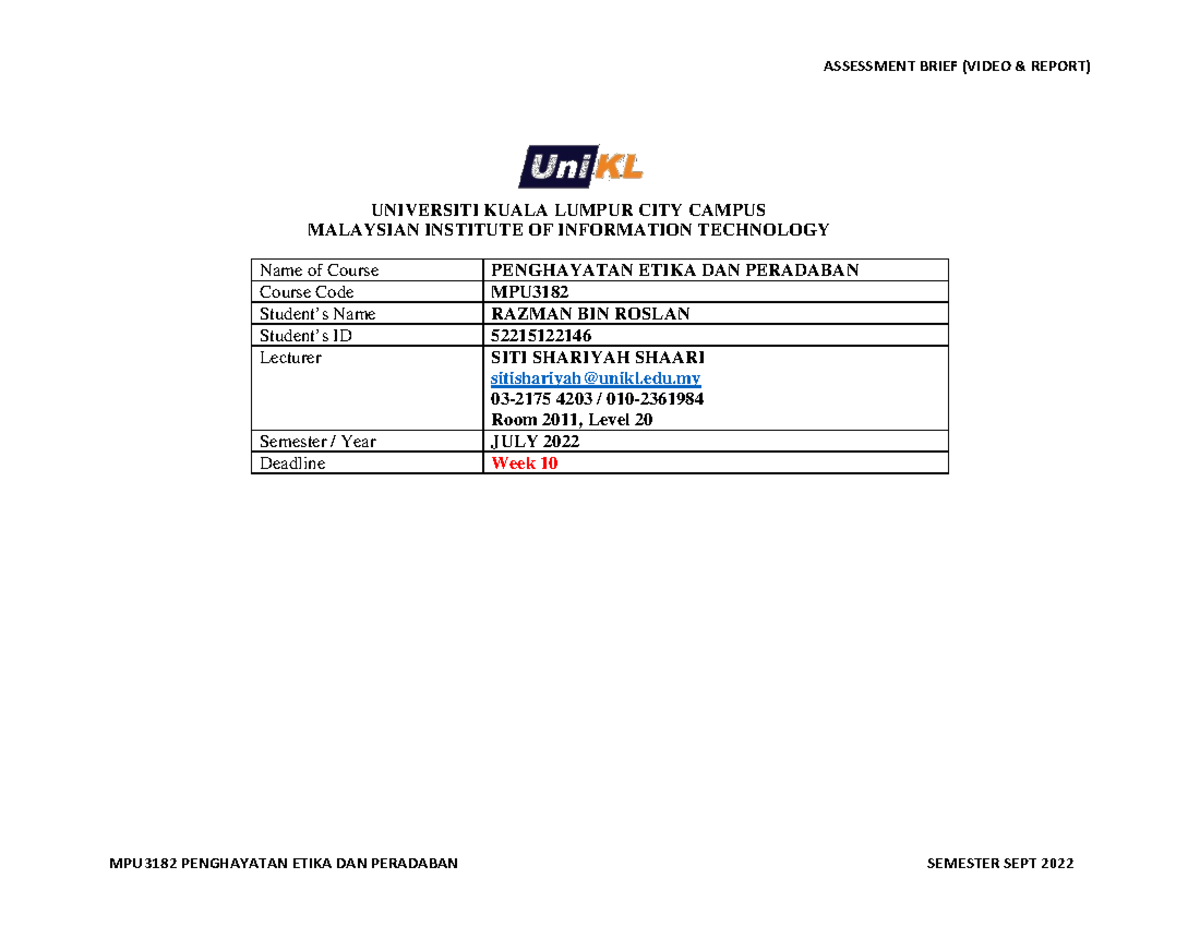 MPU3182 Newspaper ( Razman BIN Roslan) - UNIVERSITI KUALA LUMPUR CITY ...