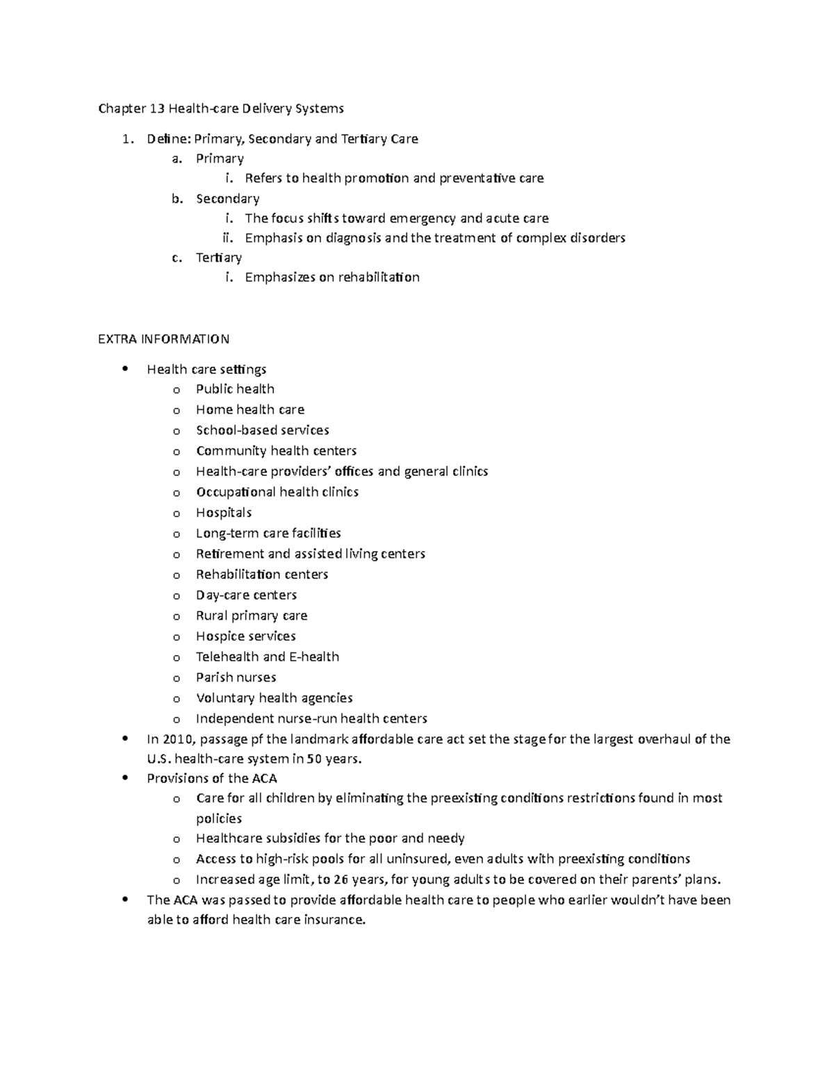 Chapter 13 Healthcare Delivery Systems - Chapter 13 Health-care ...
