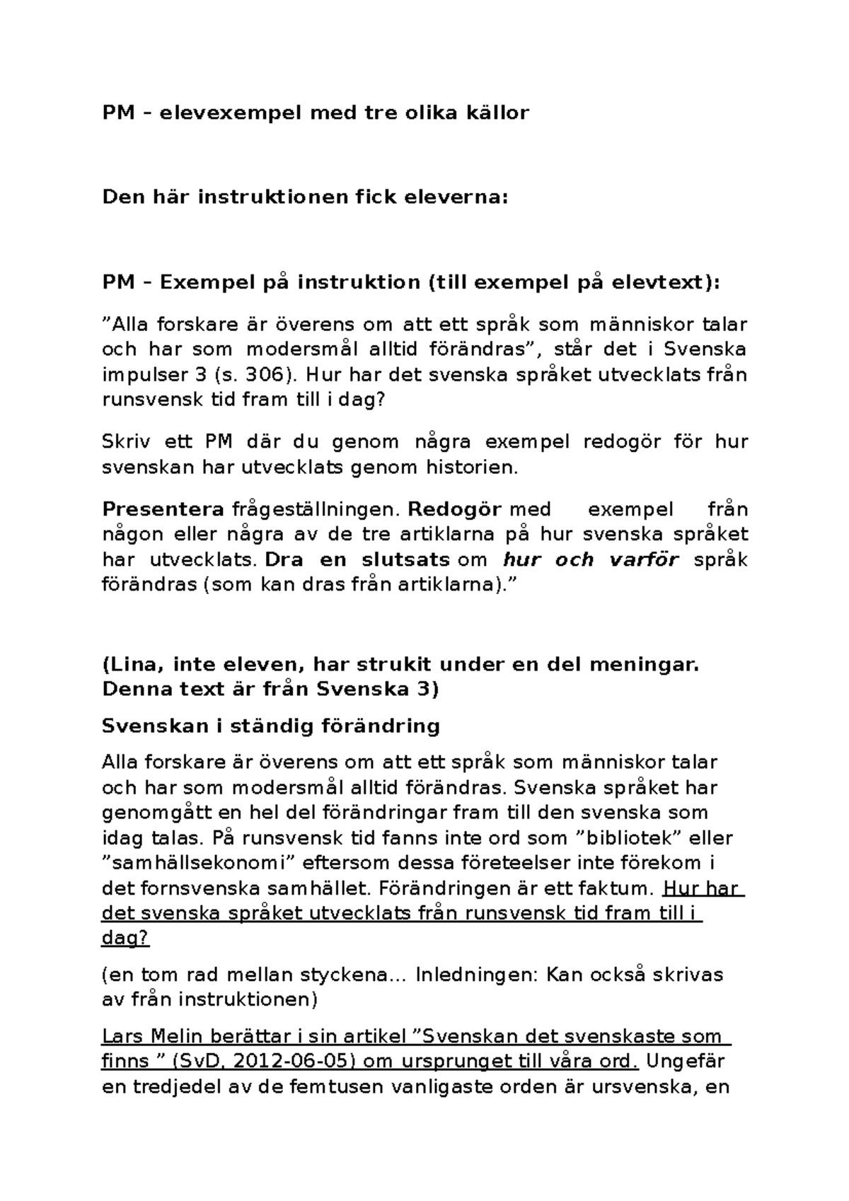 Pm-elevexempel - pm elevexempel som handlar om - PM – elevexempel med ...