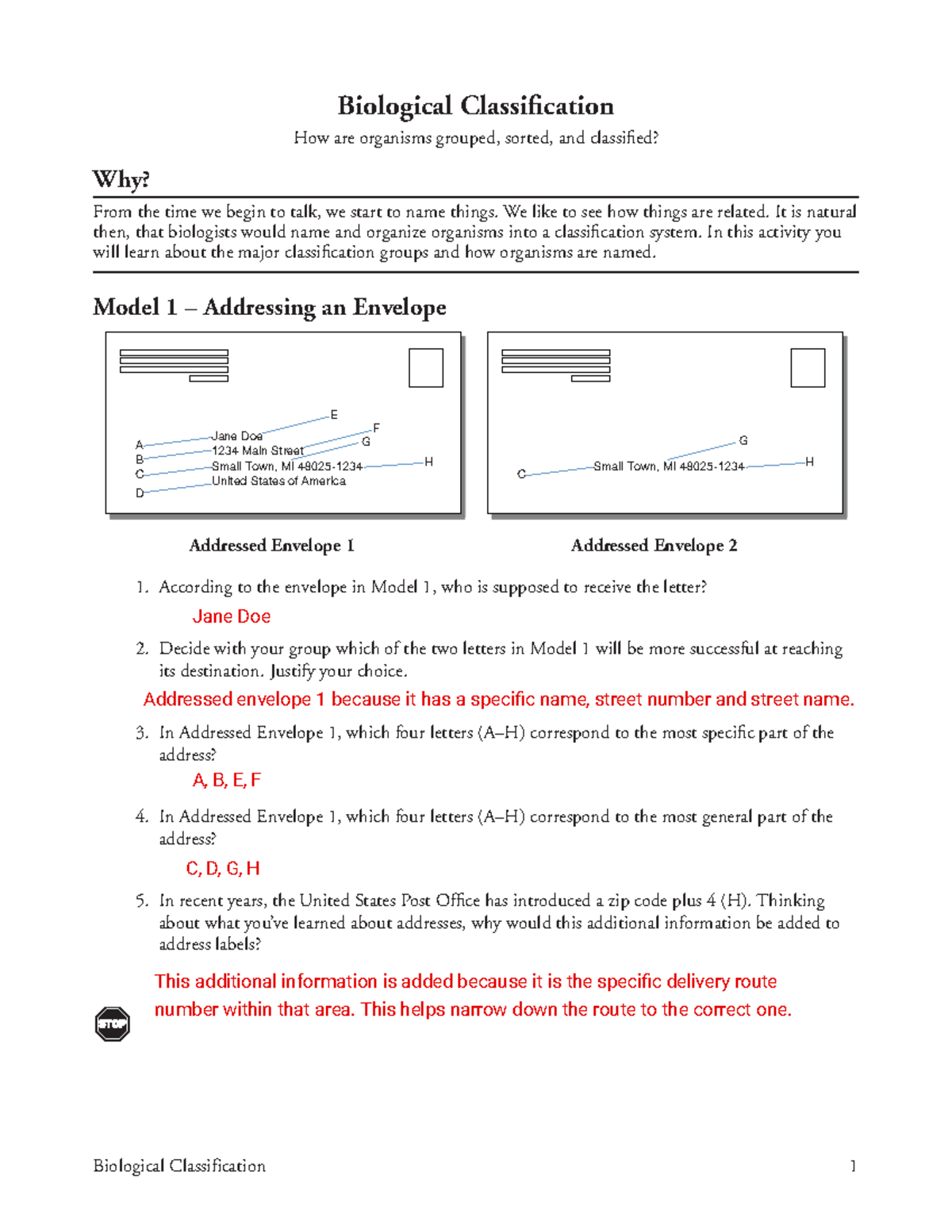 Biological Classification Worksheet - Biological Classification 1 ...