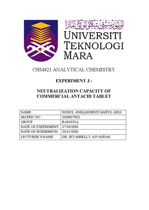 Experiment 9 LAB Report - General Chemistry - UiTM - Studocu