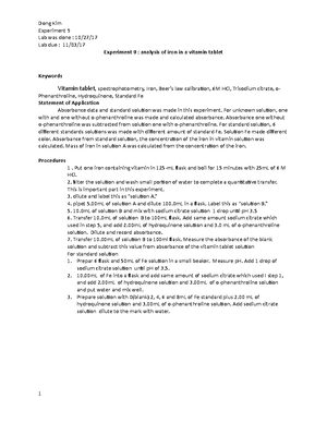 Experiment 12 - lab report - Dong kim Exmperiment 12 Lab was done : Lab due : Experiment Gas ...